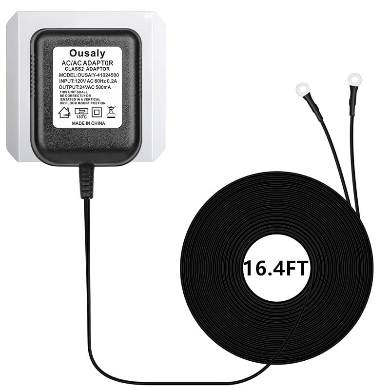 Ousaly Doorbell Power Adapter, 24V Transformer Compatible with Ring Doorbell,Video Doorbell,Nest, Ecobee, Sensi and Honeywell Thermostats, 24 Volt 500mA C-Wired AC Plug in Cord,C Wire Adapter 16.4FT…