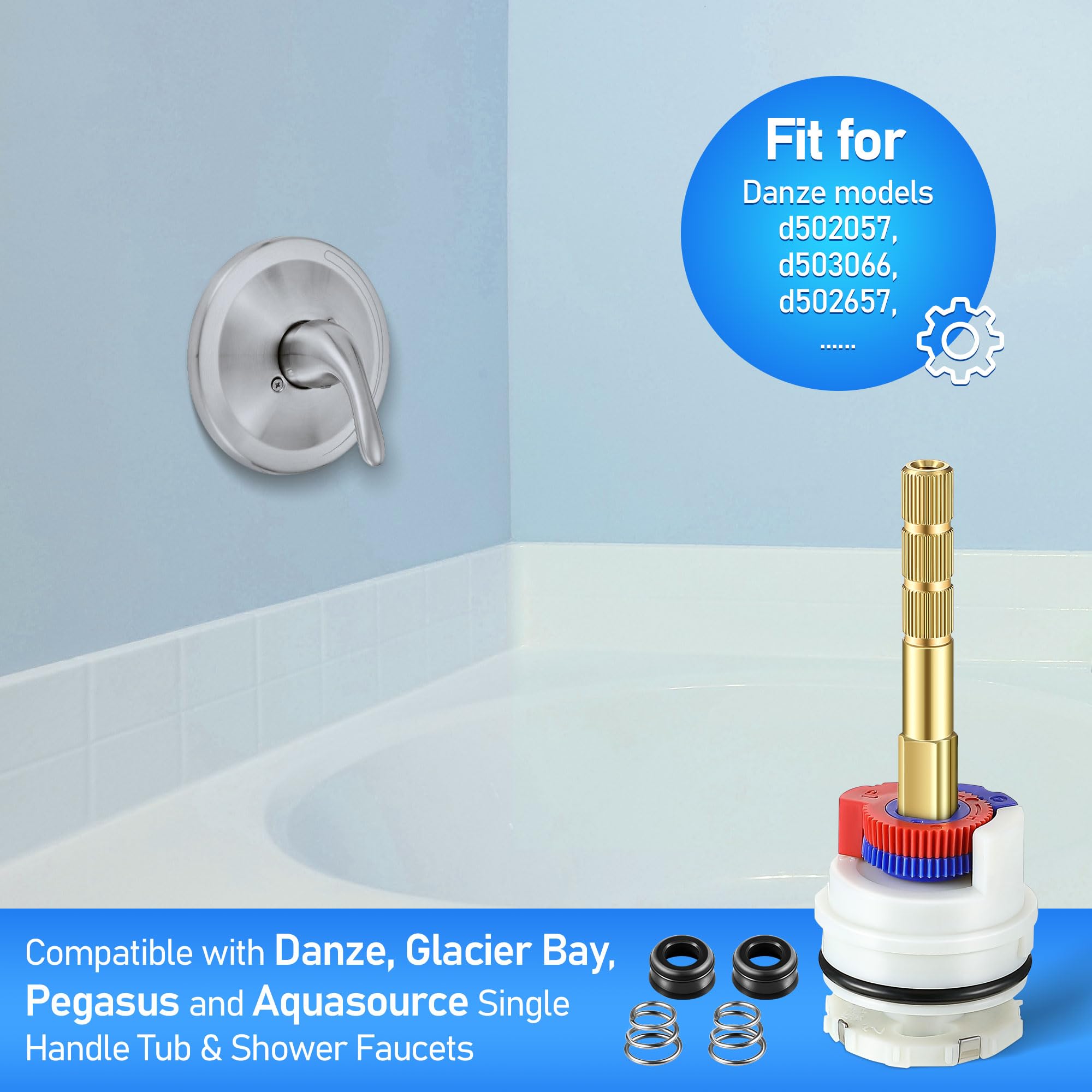 Dreyoo Round Stem Washerless Cartridge Compatible with Danze DA603567, Shower Cartridge Compatible with Glacier Bay and Pegasus Single Handle Tub/Shower Faucets with Temperature Limit Stops