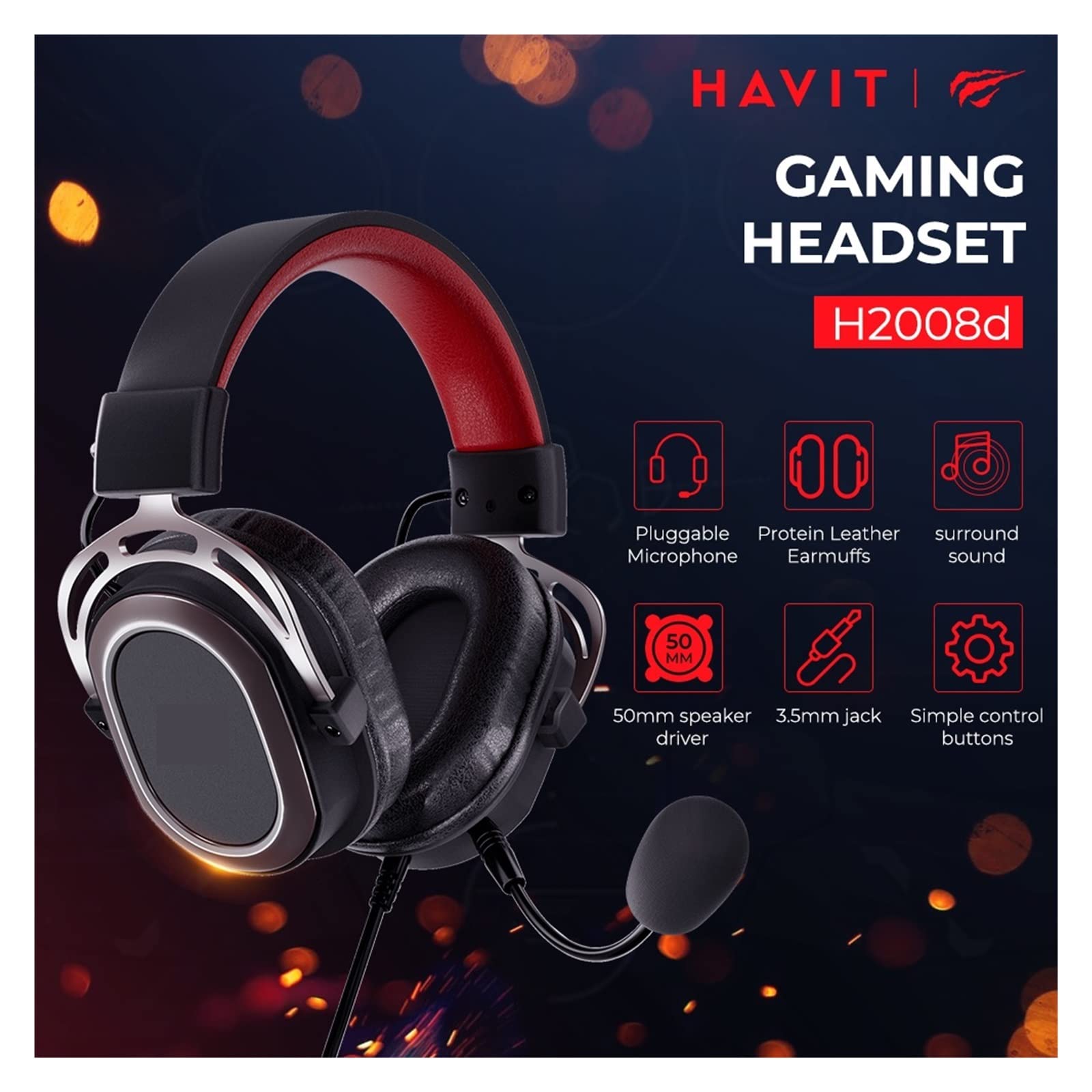 Compatible for HAVIT H2008d Wired Gaming Headset with 3.5mm Plug 50mm Drivers Surround Sound HD Mic Compatible for PS4 PS5 Xbox PC Laptop Gamer Headphone (Color : 7.1 USB and 3.5mm)
