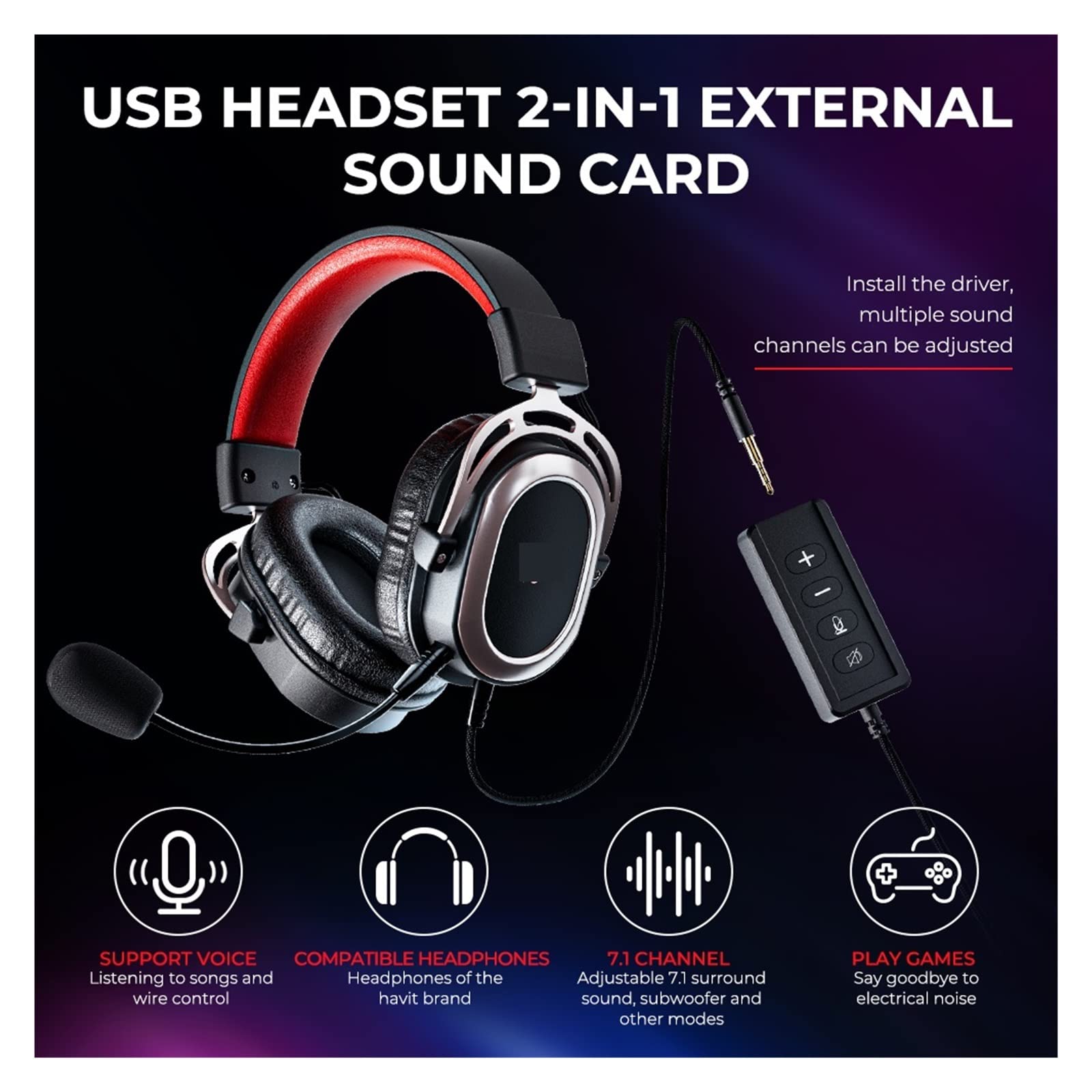 Compatible for HAVIT H2008d Wired Gaming Headset with 3.5mm Plug 50mm Drivers Surround Sound HD Mic Compatible for PS4 PS5 Xbox PC Laptop Gamer Headphone (Color : 7.1 USB and 3.5mm)