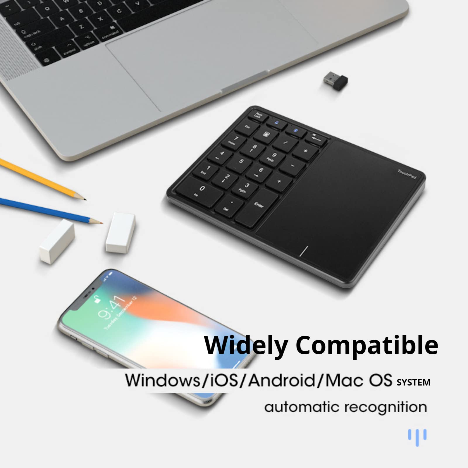 Yoidesu 22 Keys Numeric Keypad with Touchpad, 5.0/2.4G Touch Pad Number Pad, Type C Portable Numpad Financial Accounting with USB Receiver for Laptop