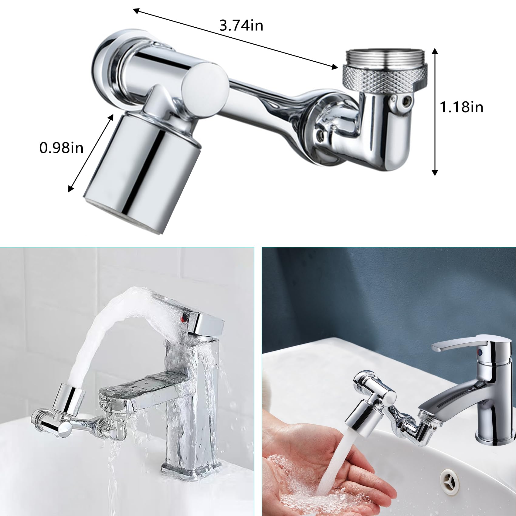 1080°Swivel Faucet Extender, Sink Water Faucet Aerator Extension in Brass, Swivel Robotic Arm Bathroom Faucet Extender, Kitchen Rotating Extension Filter with 2 Mode Splash