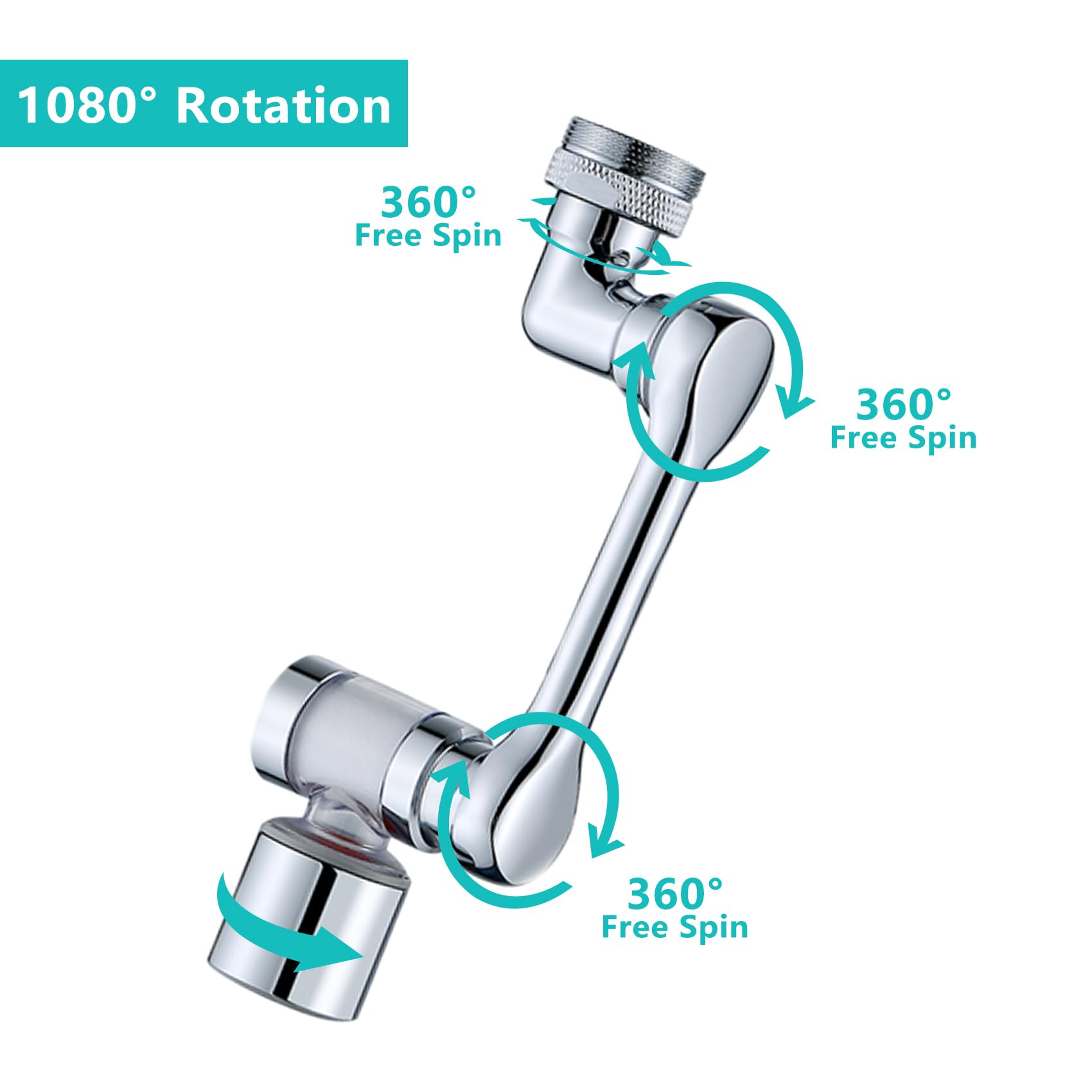 Universal 1080°Swivel Faucet Extender with Filter, Sink Water Faucet Aerator Extension in Brass, Swivel Robotic Arm Bathroom Faucet Extender, Kitchen Rotating Extension with 2 Mode Splash