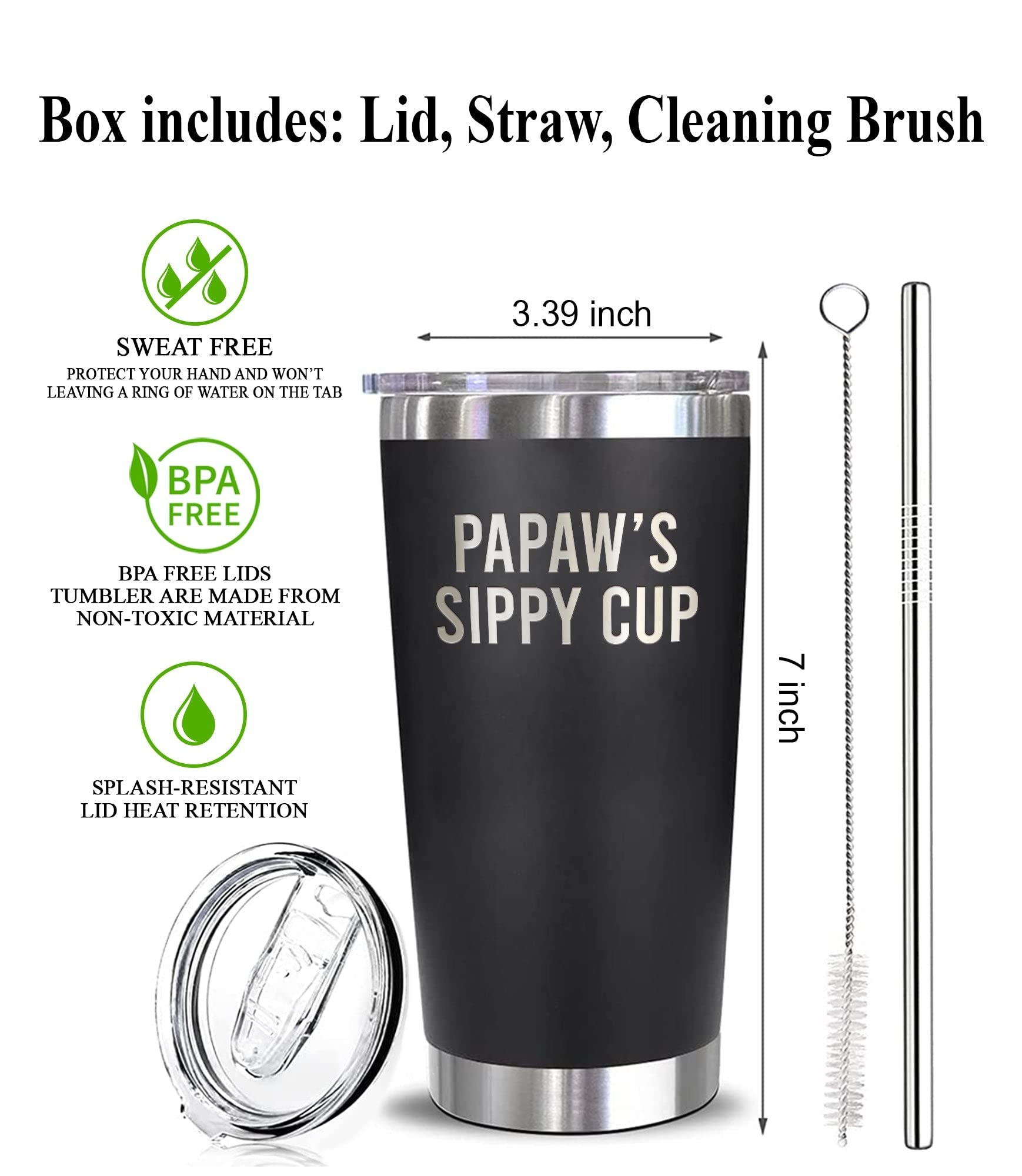 Papaw's Sippy Cup Travel Mug - Funny Father's Day Birthday Christmas Gifts From Son Daughter - New Tumbler