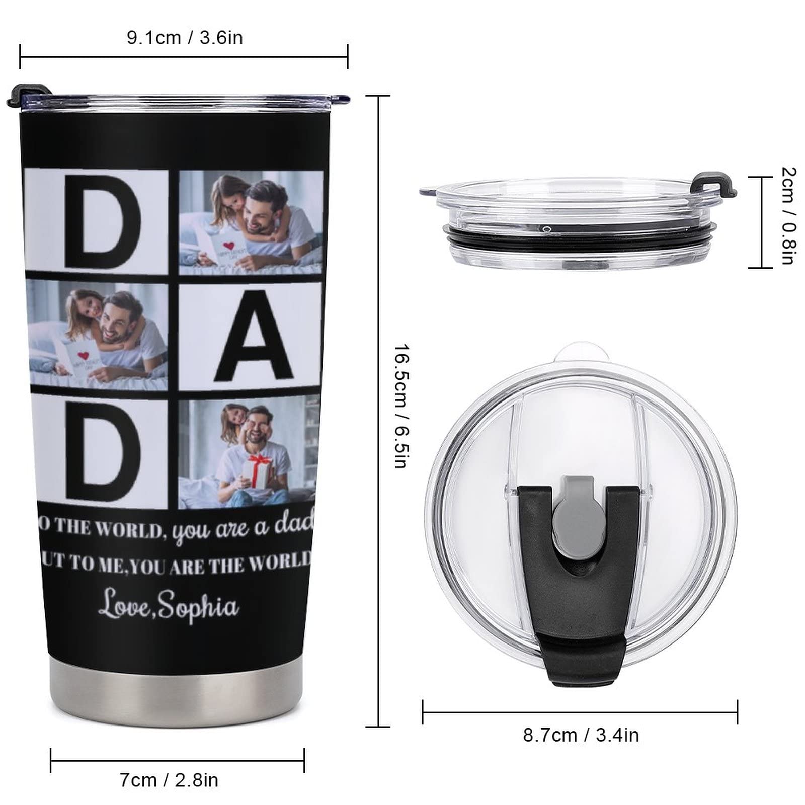 Personalized Picture Travel Tumbler for Dad Gift on Father's Day from Daughter Son Custom Coffee Mug with Text Photo Cup
