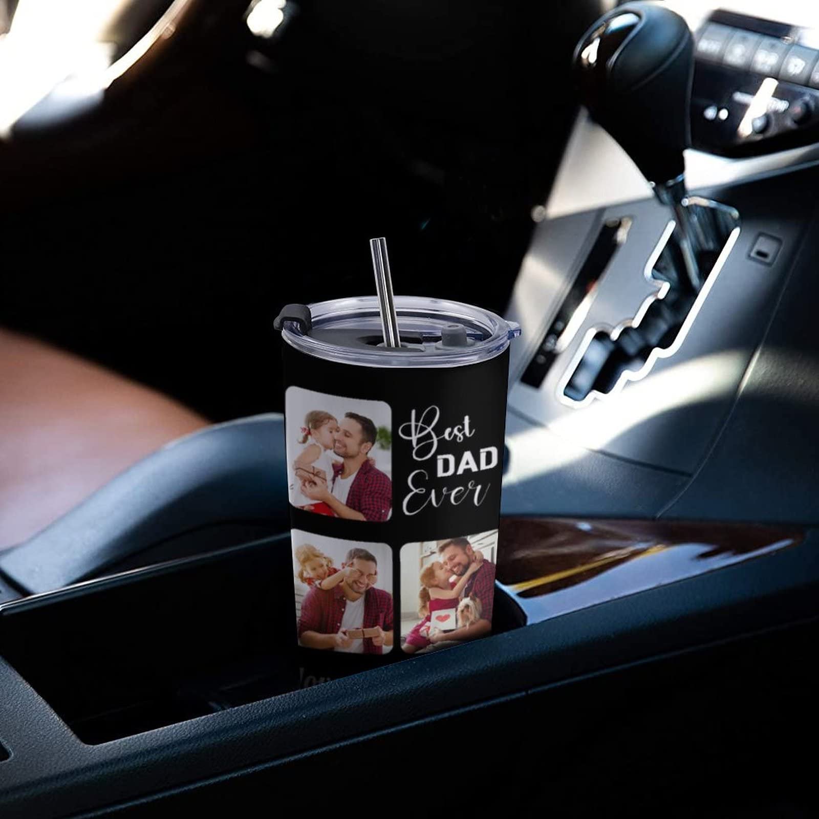 Personalized Picture Travel Tumbler for Dad Gift on Father's Day from Daughter Son Custom Coffee Mug with Best Dad Text Photo Cup