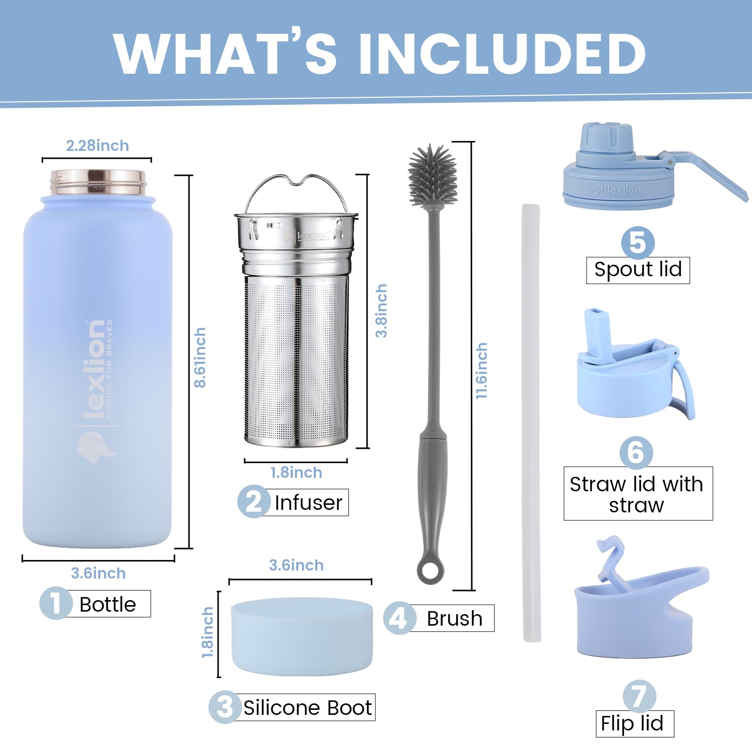 Lexlion Tea Infuser Bottle - Fruit Infuser Water Bottle 32 Oz, Triple Walled Insulated Stainless Steel Bottle, Thermal Leaf Infuser, Silicone Sleeve, 3 Lids Leakproof, Metal Mug Gallon