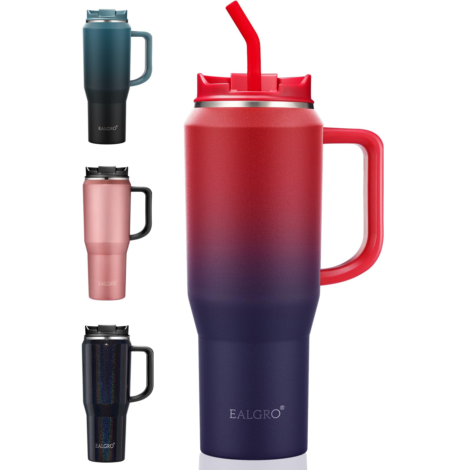 EALGRO 40 oz Tumbler with Handle, Insulated Tumblers with Lid and Straw, Large Metal Sports Water Bottle Jug, Thermal Stainless Steel Travel Coffee Mug Cup, Dark Rainbow