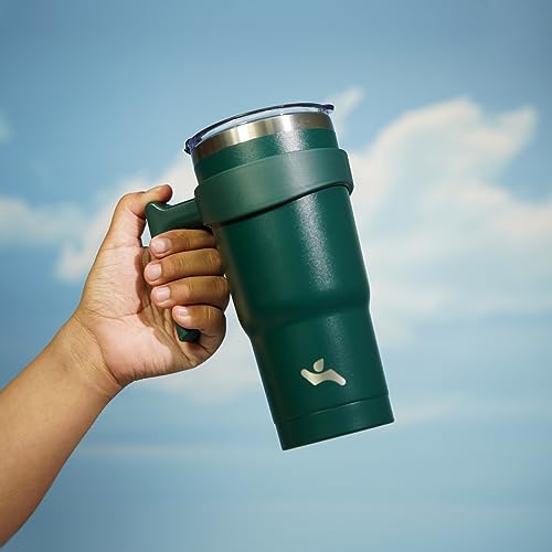 Konokyo 20 oz Tumbler with Handle and 2 Straw 2 Lid, Insulated Water Bottle Stainless Steel Vacuum Cup Reusable Travel Mug,Army Green