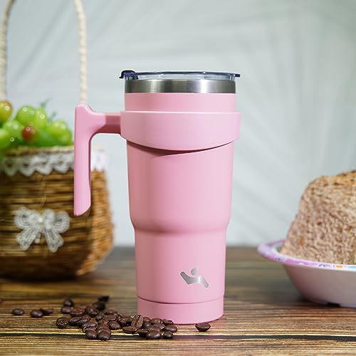 Konokyo 20 oz Tumbler with Handle and 2 Straw 2 Lid, Insulated Water Bottle Stainless Steel Vacuum Cup Reusable Travel Mug,Army Green