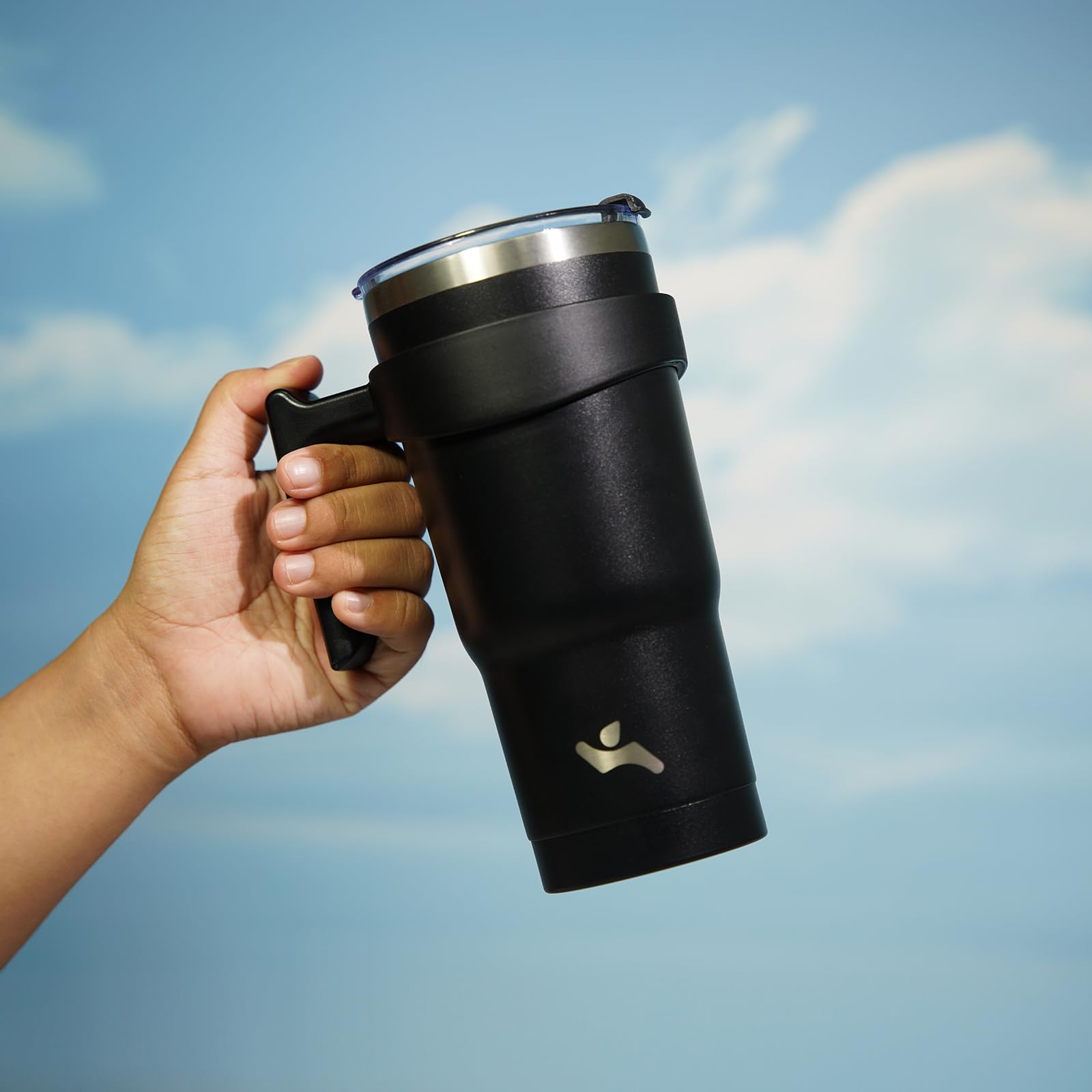 Konokyo 20 oz Tumbler with Handle and 2 Straw 2 Lid, Insulated Water Bottle Stainless Steel Vacuum Cup Reusable Travel Mug,Black