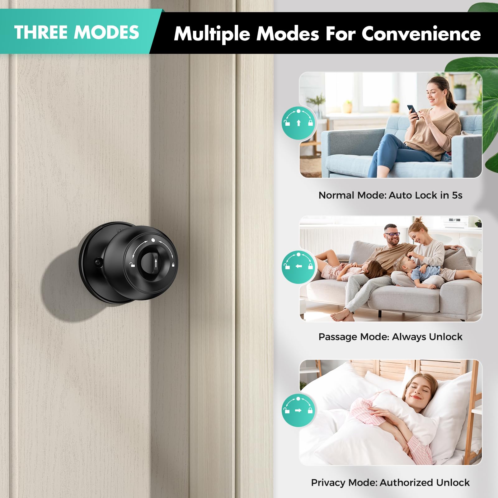 Fingerprint Door Lock,Fingerprint and Keypad Input Smart Door knob, App Controlled Biometric Door Lock, Keyless Entry, Bedroom, Office, Hotel, Apartment Auto Door knob(Matte Black)