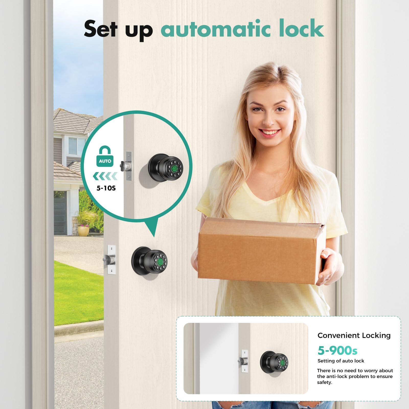 Fingerprint Door Lock,Fingerprint and Keypad Input Smart Door knob, App Controlled Biometric Door Lock, Keyless Entry, Bedroom, Office, Hotel, Apartment Auto Door knob(Matte Black)
