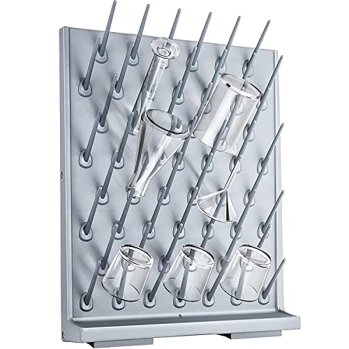 INTBUYING Bottle Drying Rack Pegboard Wall Mounted Desk Grey 52 Pegs Removable PP Glassware Drying Draining Rack Education&lab Cleaning Equipment