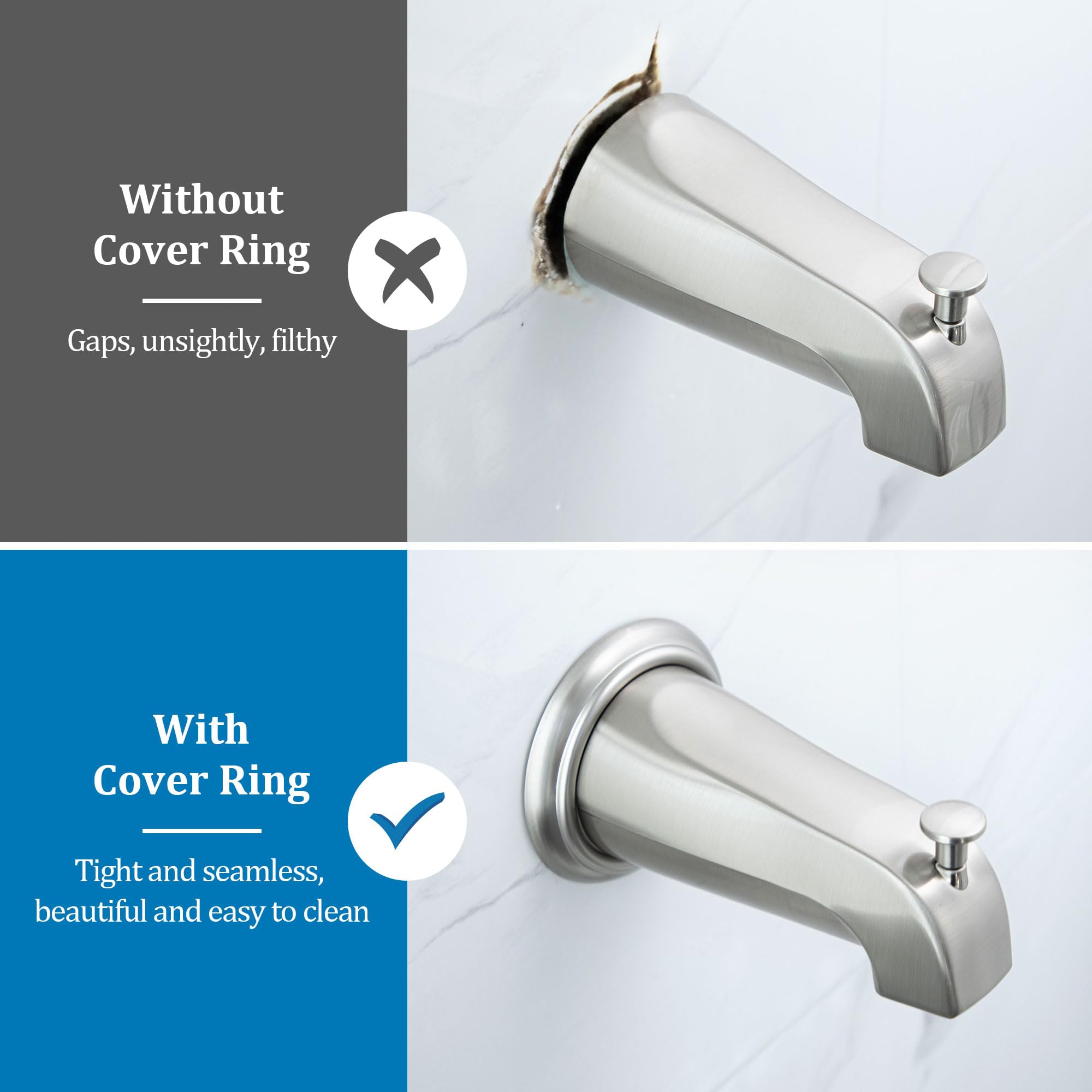 Enhon 2 Pack Metal Tub Spout Cover Ring, Bathroom Faucet Remodeling Wall Plate with Foam Gasket, 1-1/2 Inch ID and 3-5/8 Inch OD (Brushed Nickel)