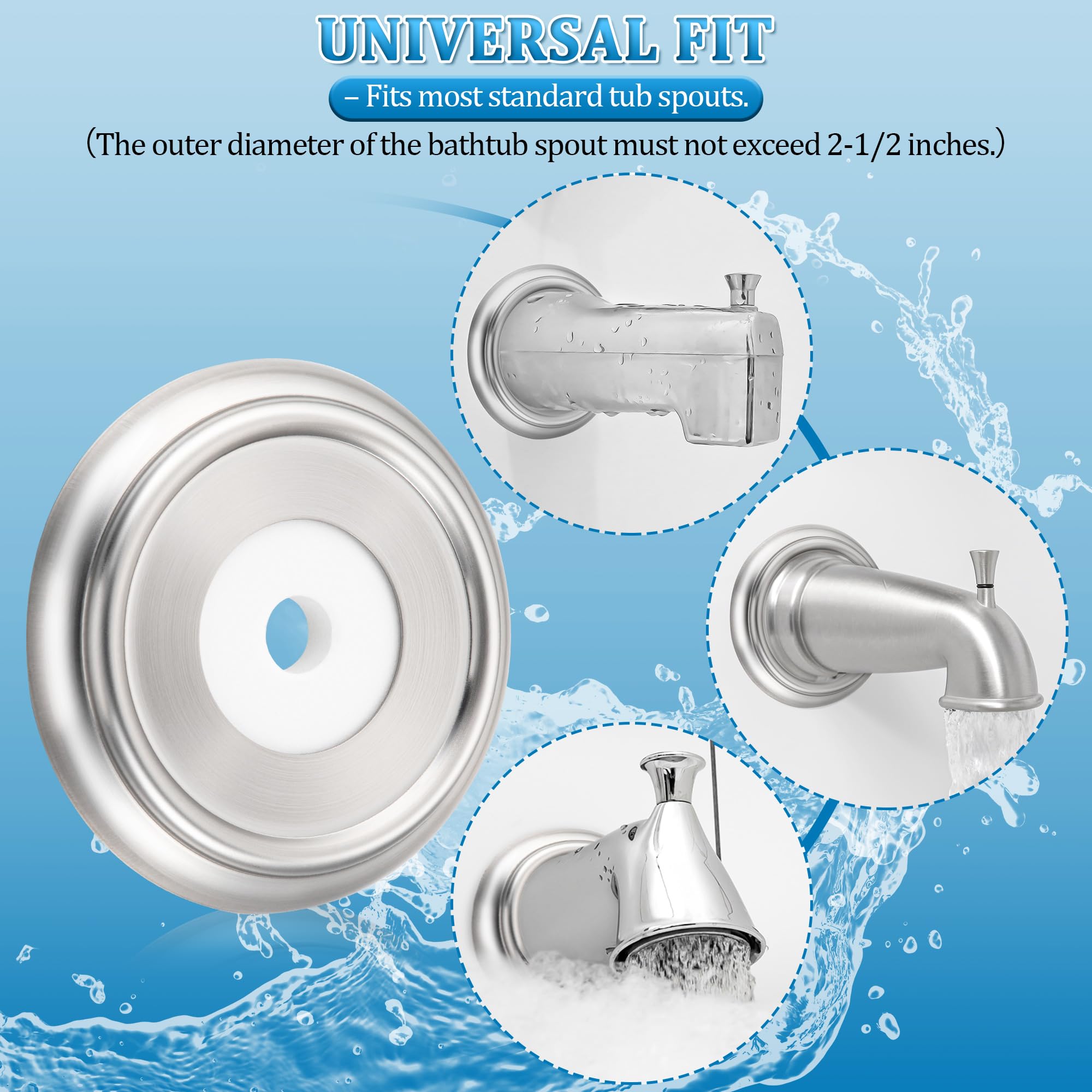 Enhon 2 Pack Metal Tub Spout Cover Ring, Bathroom Faucet Remodeling Wall Plate with Foam Gasket, 1-1/2 Inch ID and 3-5/8 Inch OD (Brushed Nickel)