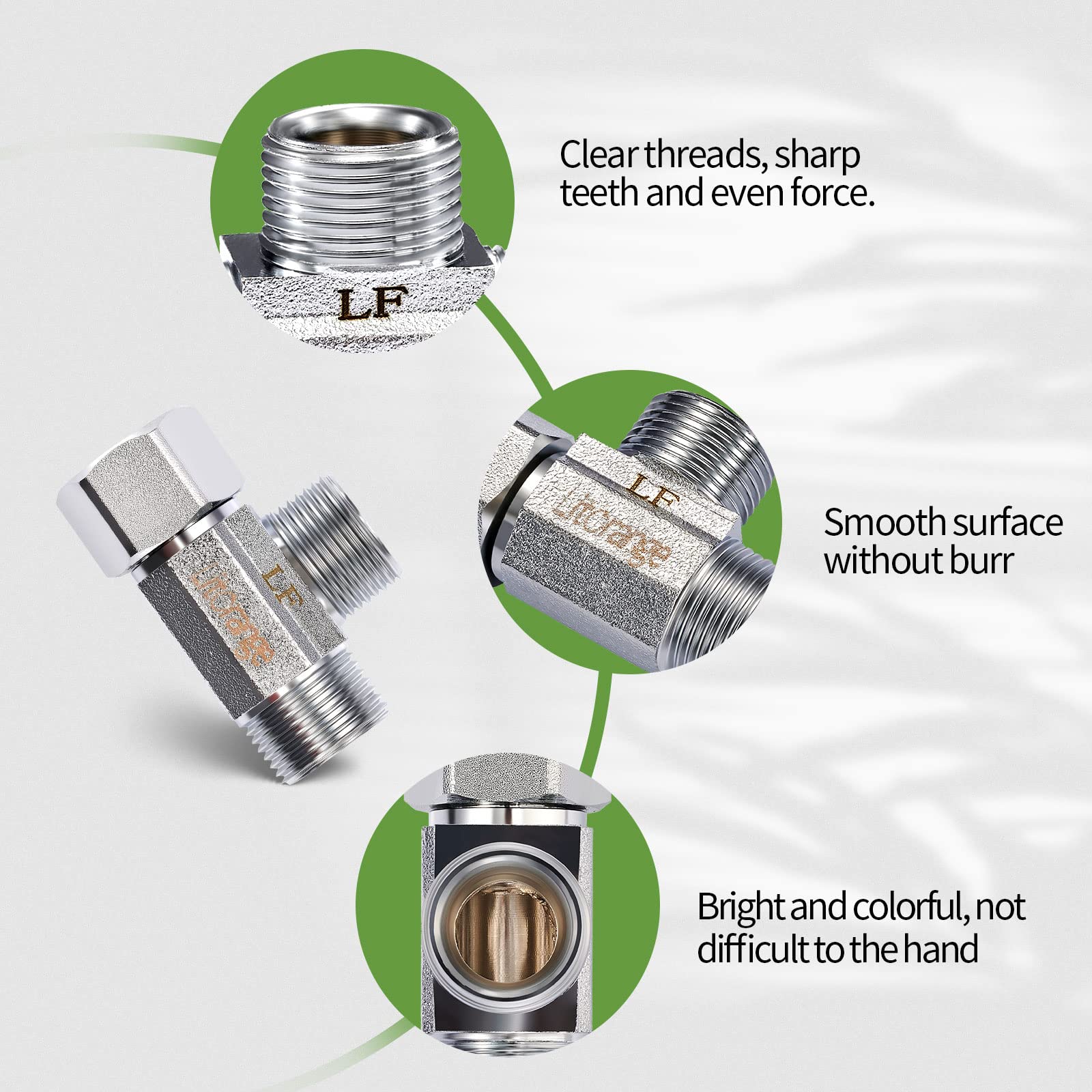 Litorange Lead-Free Brass 2 PCS Brass Angle Stop Add-A-Tee Valve 3/8" Compression Inlet by 3/8" Compression Outlet by 3/8 Inch Compression Outlet Easy Connect Tee