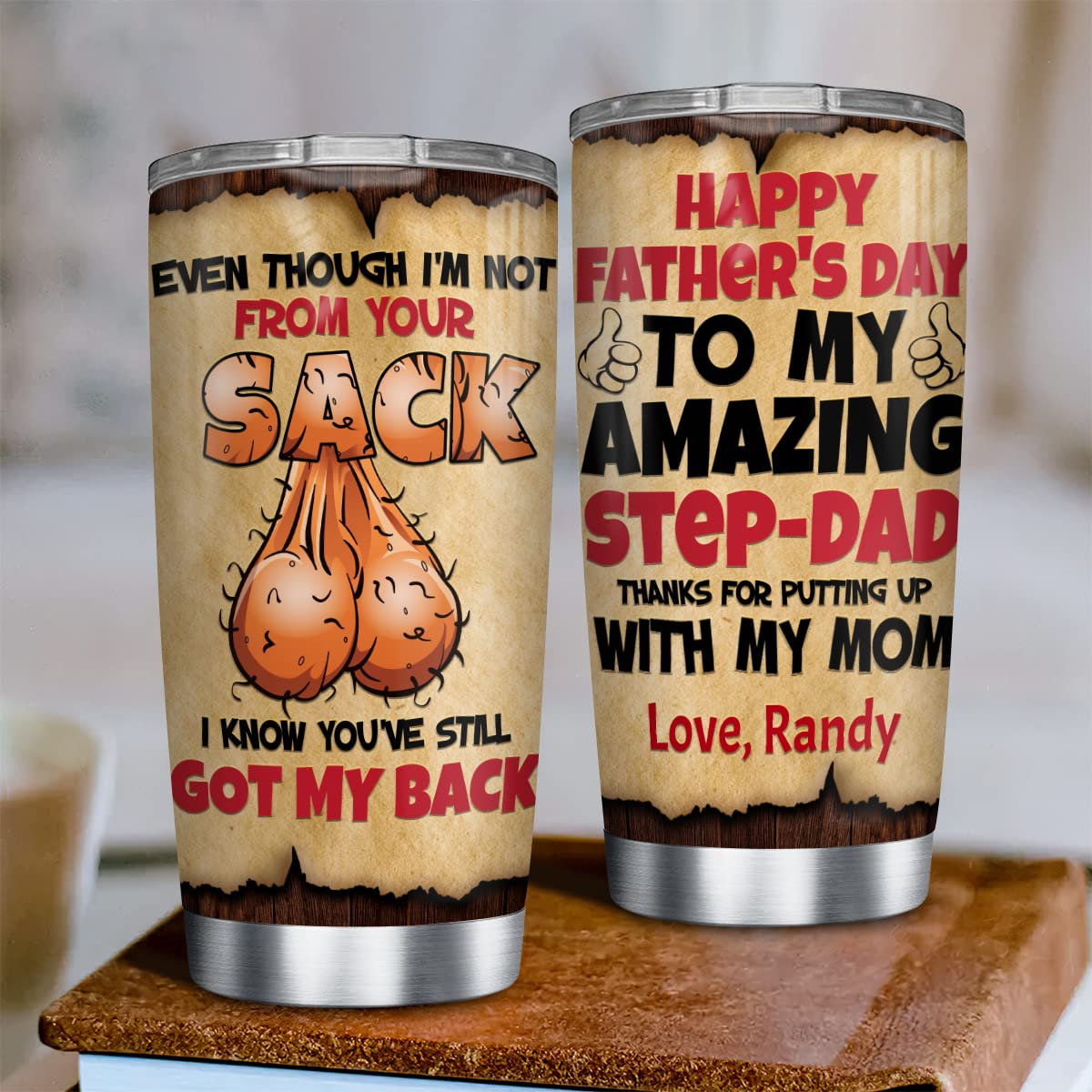 wowcugi Personalized Bonus Stepdad Tumbler 20oz & 30oz Step Dad Coffee Travel Mug & Cup - Stepped Up Dad Gift From Stepdaughter/Stepson - For Birthday & Father's Day