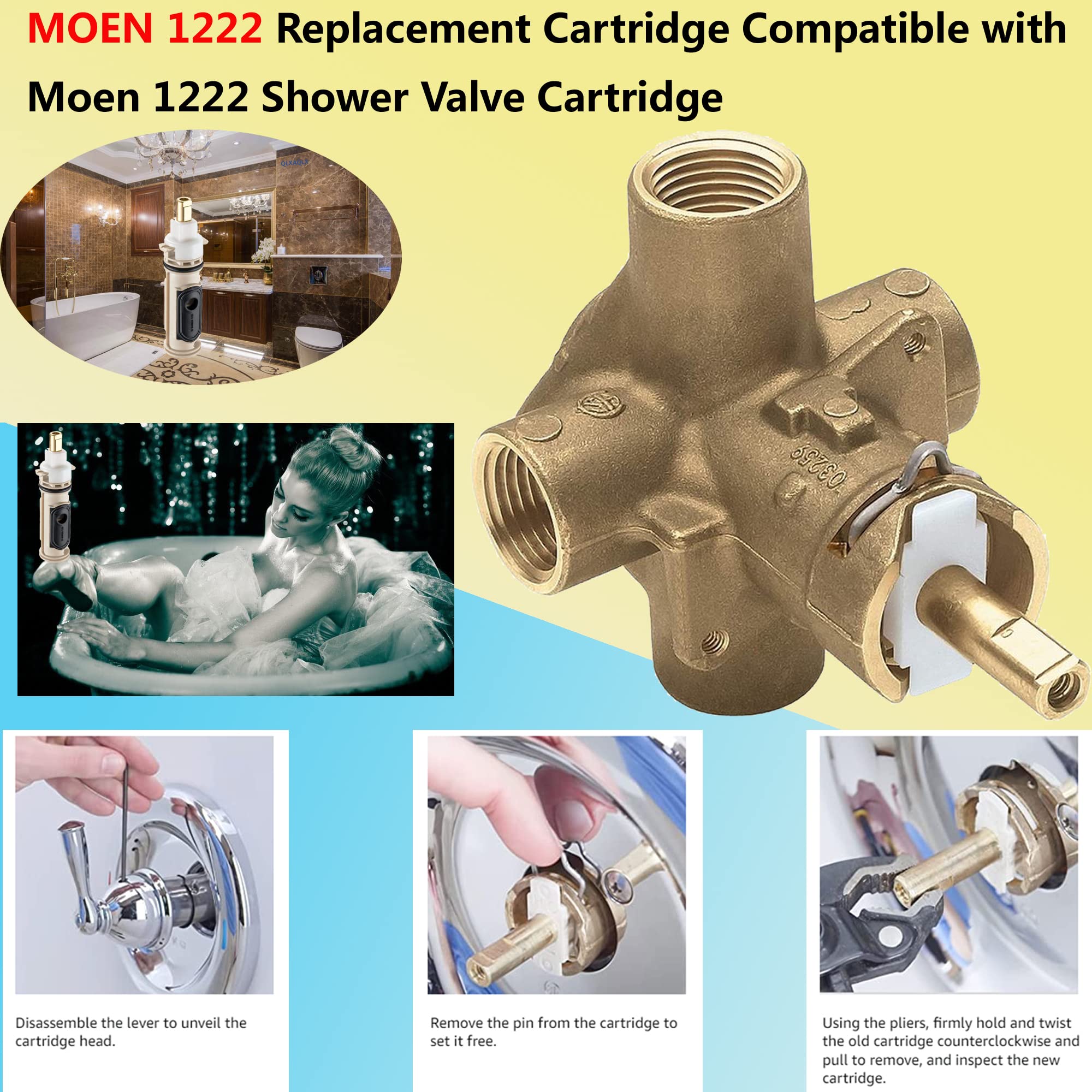 QLXAQLX 1 Pack 1222 Replacement Cartridge Compatible with moen 1222 Shower Valve Cartridge, 1222 Replacement Cartridge Compatible with moen Posi-Temp Faucets And Tub Shower(Only 1PS)