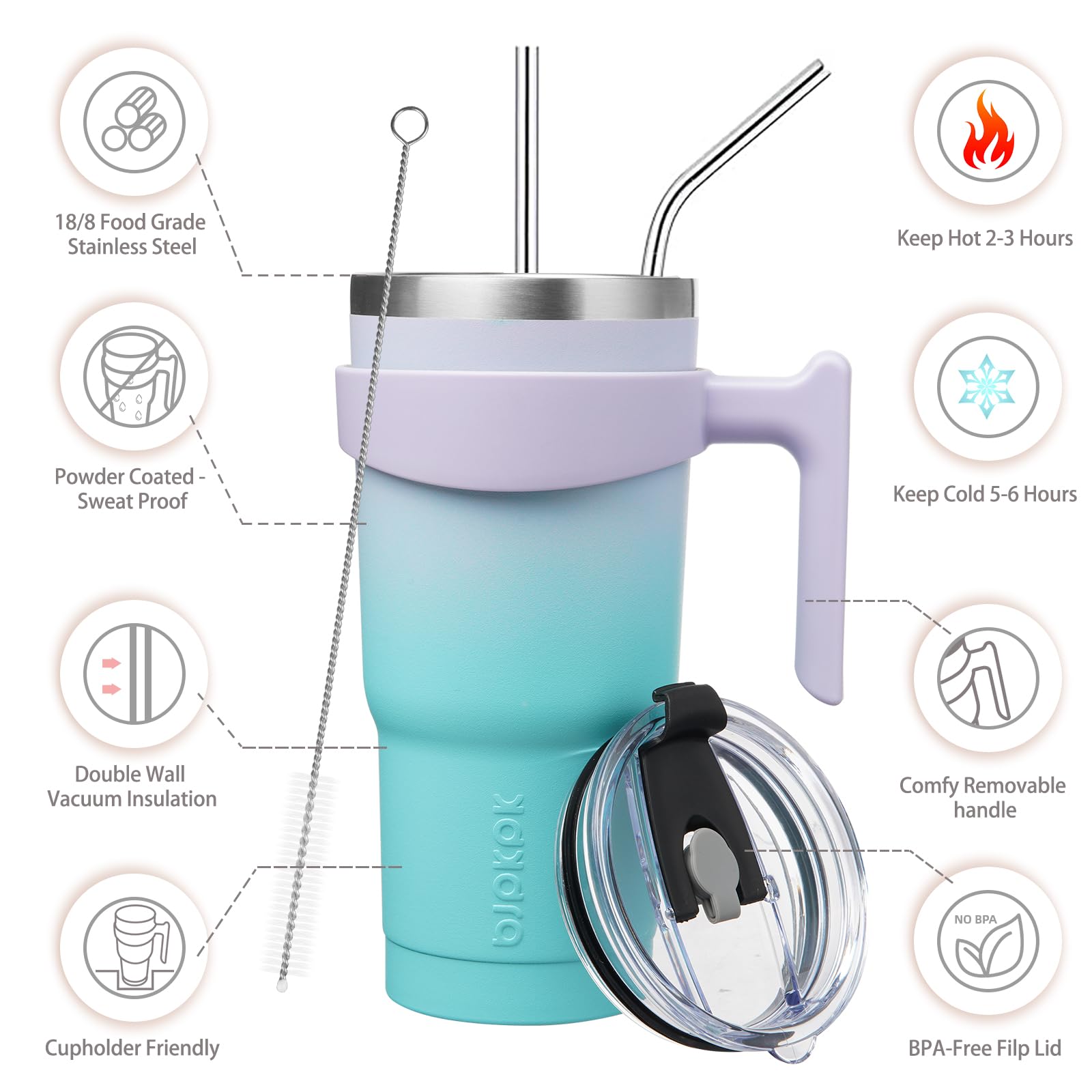 BJPKPK 20 oz Tumbler With Handle And Straw Stainless Steel Insulated Tumbler Cups For Water Or Ice Coffee,Oasis