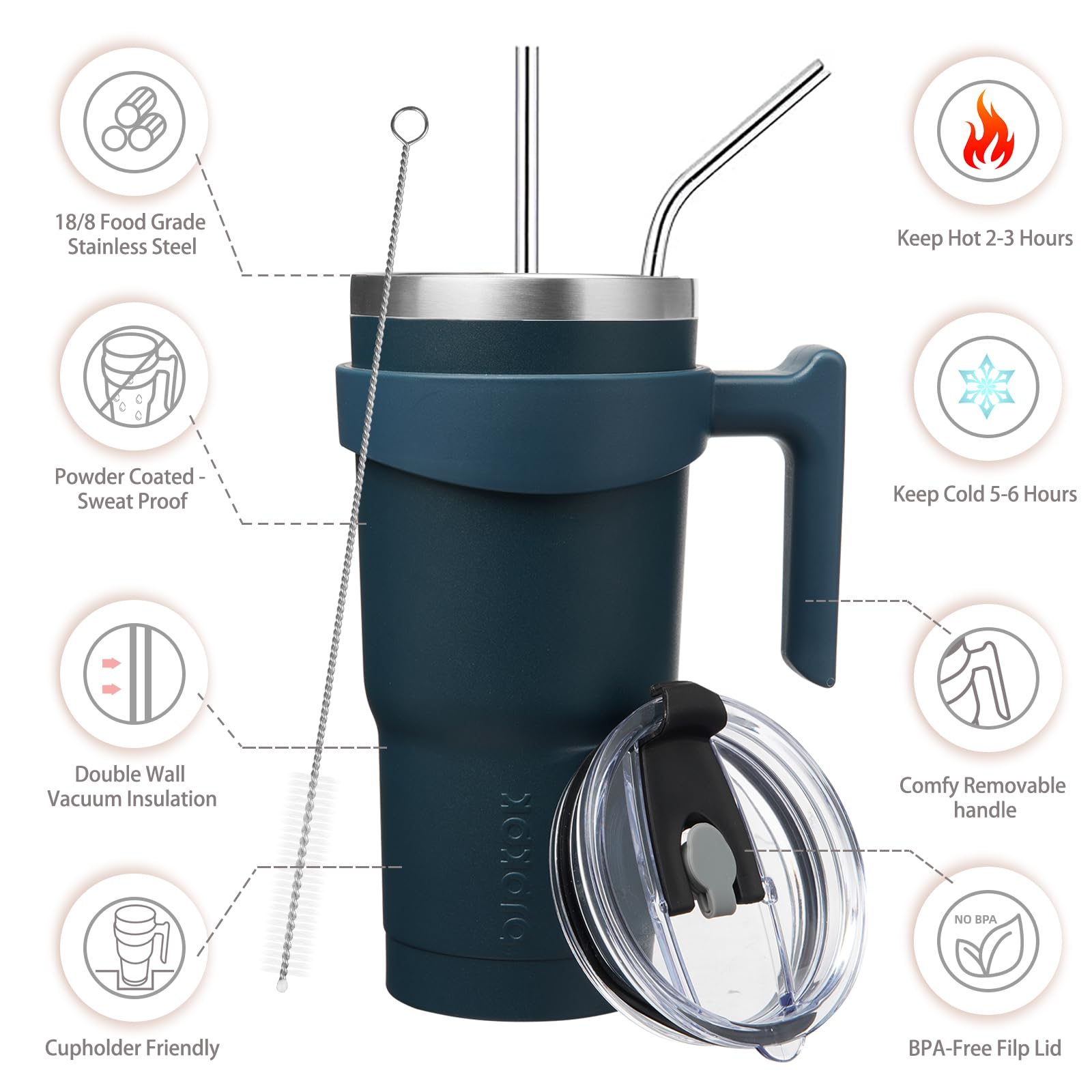 BJPKPK 20 oz Tumbler With Handle Insulated Tumbler With Lid And Straw Stainless Steel Travel Mug Coffee Cups,Navy Blue