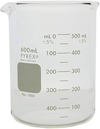 PYREX Heavy Duty Griffin 1003 600mL Beaker Double Scale Graduated; Each