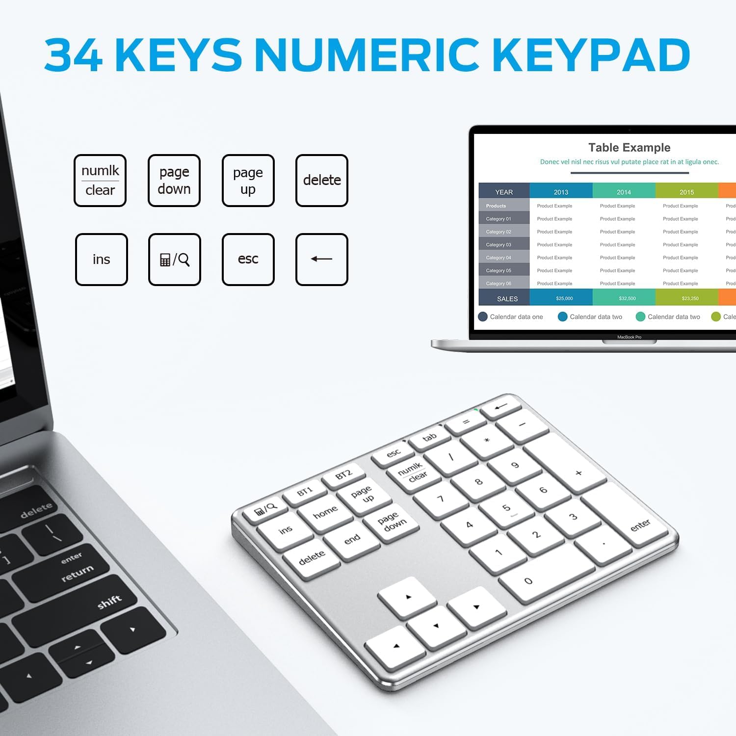 Number Pad for Laptop, iClever Bluetooth Number Pad, USB-C Charge, Aluminum Build, Multi-Device Wireless Number pad for Data Entry, Compatible with Mac, iMac, Tablet, Laptop, PC Desktop
