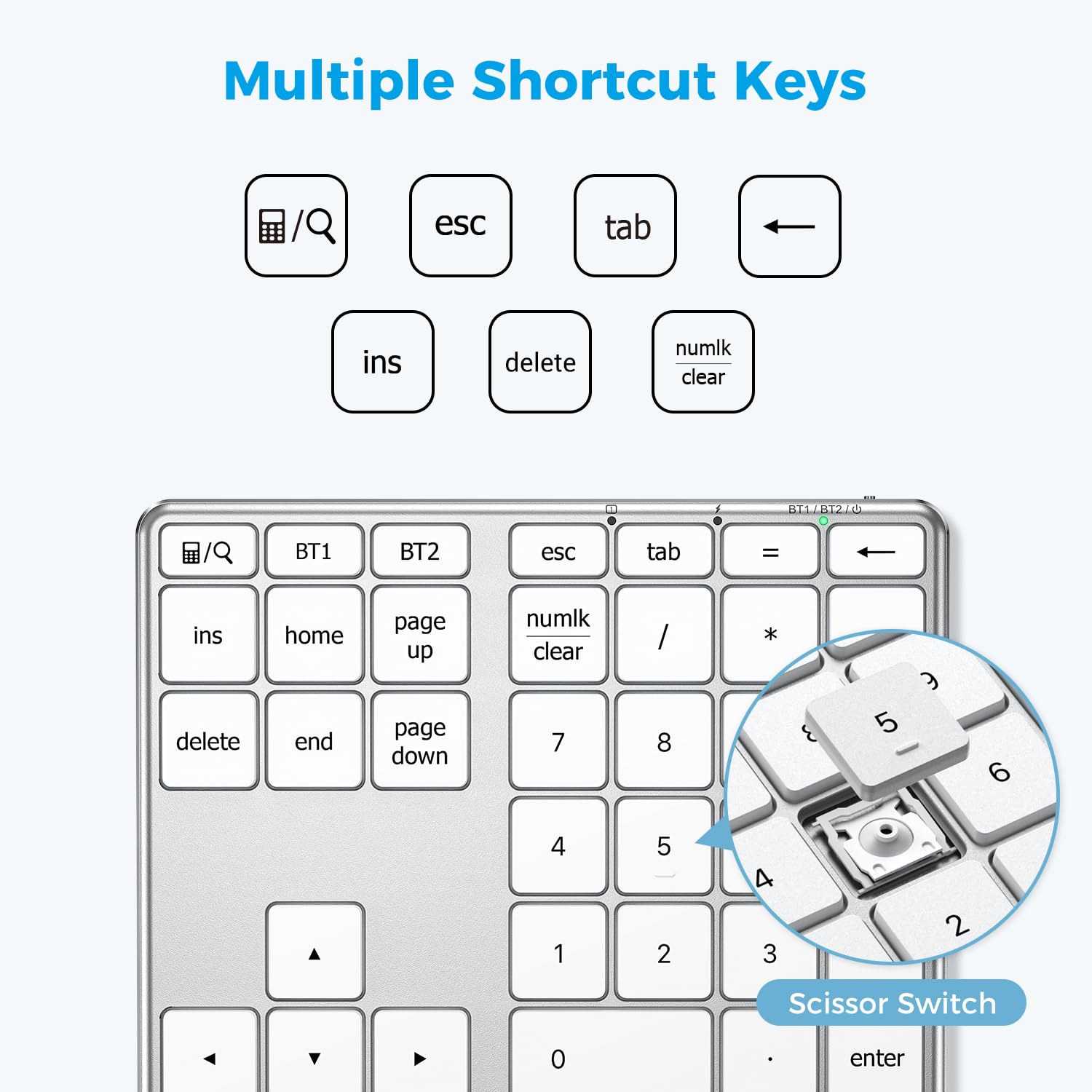 Number Pad for Laptop, iClever Bluetooth Number Pad, USB-C Charge, Aluminum Build, Multi-Device Wireless Number pad for Data Entry, Compatible with Mac, iMac, Tablet, Laptop, PC Desktop