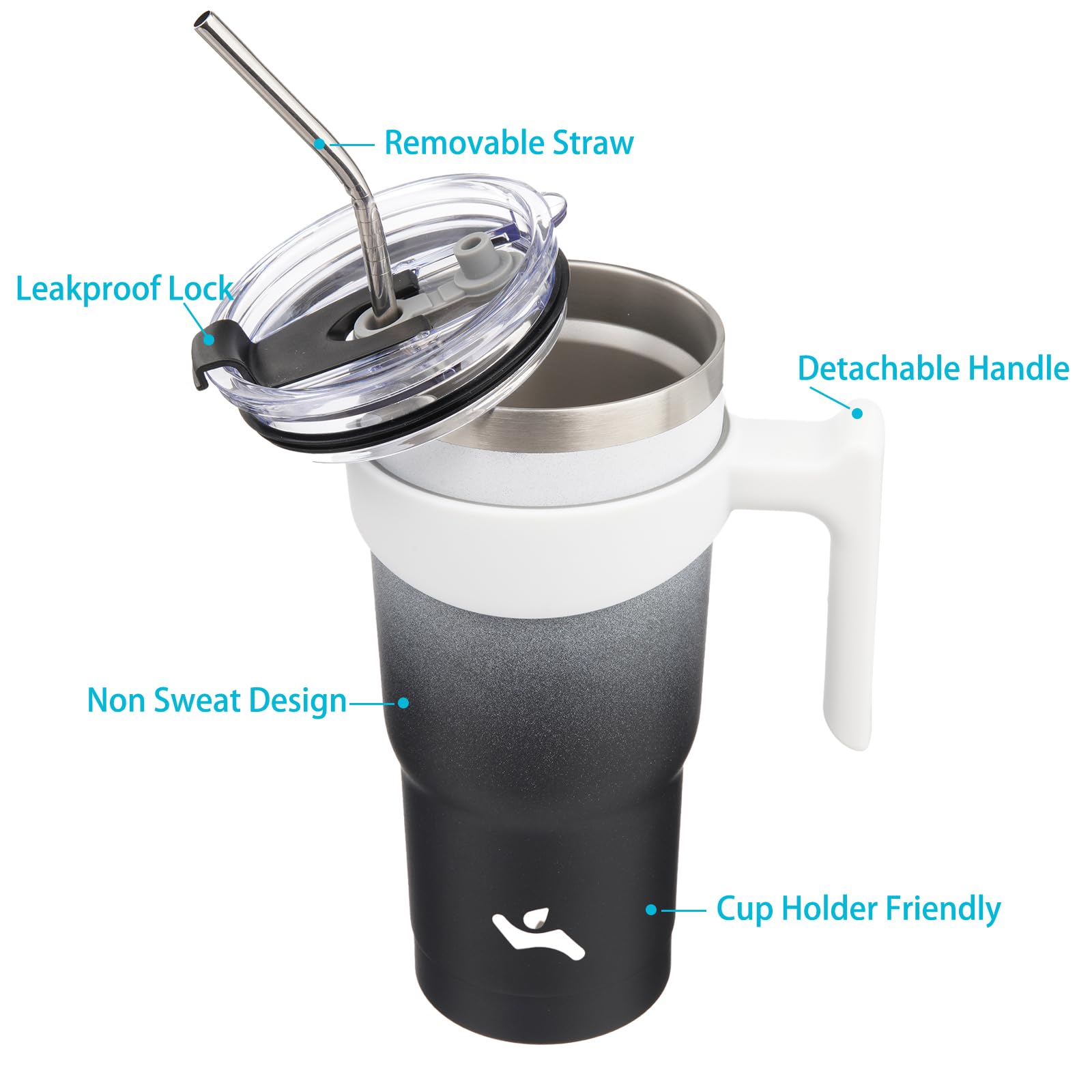 Konokyo 20 oz Tumbler with Handle and 2 Straw 2 Lid, Insulated Water Bottle Stainless Steel Vacuum Cup Reusable Travel Mug,Day Night