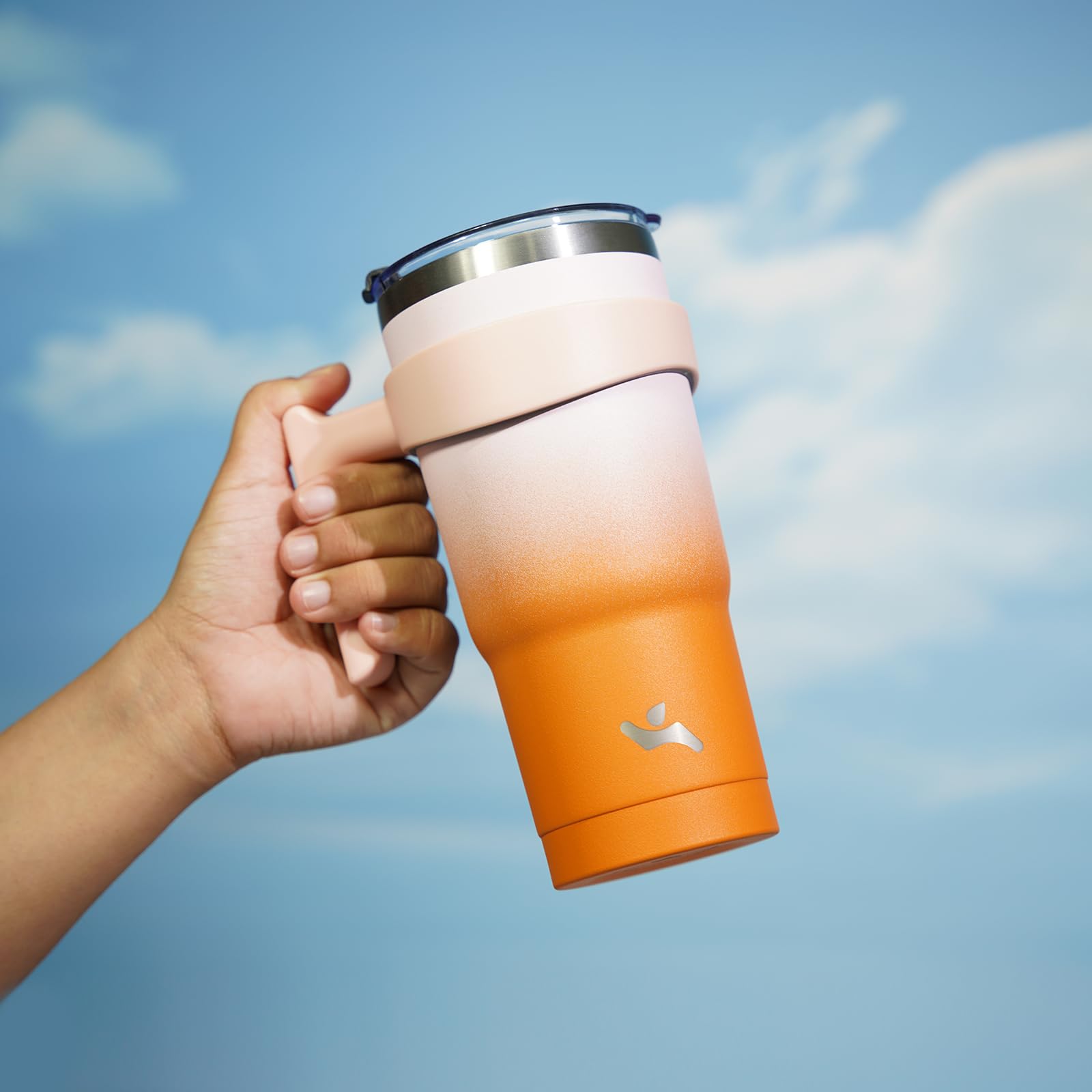 Konokyo 20 oz Tumbler with Handle and 2 Straw 2 Lid, Insulated Water Bottle Stainless Steel Vacuum Cup Reusable Travel Mug,Coral