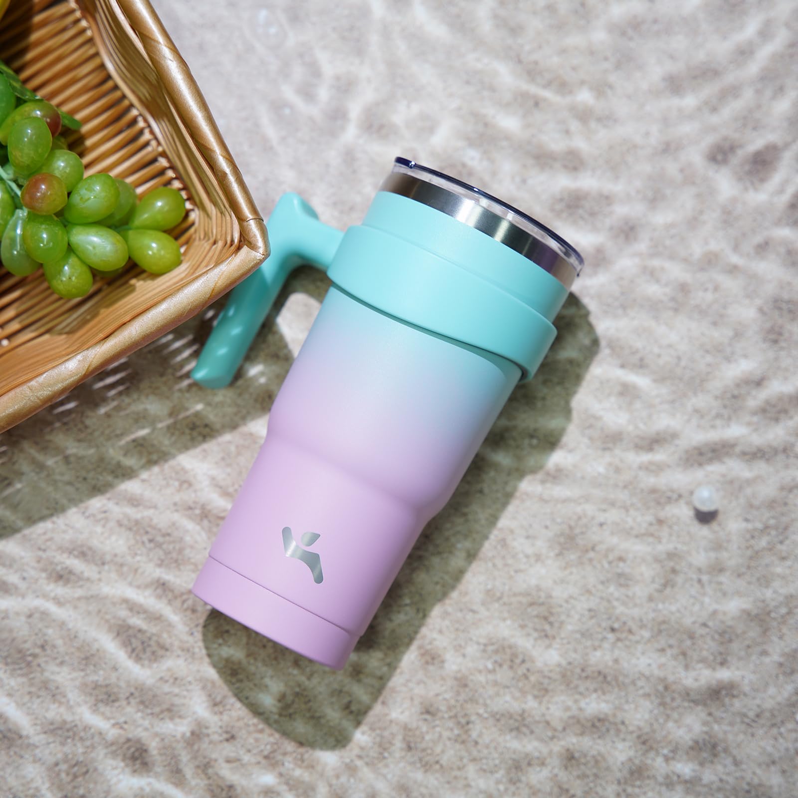 Konokyo 20 oz Tumbler with Handle and 2 Straw 2 Lid, Insulated Water Bottle Stainless Steel Vacuum Cup Reusable Travel Mug,Gum