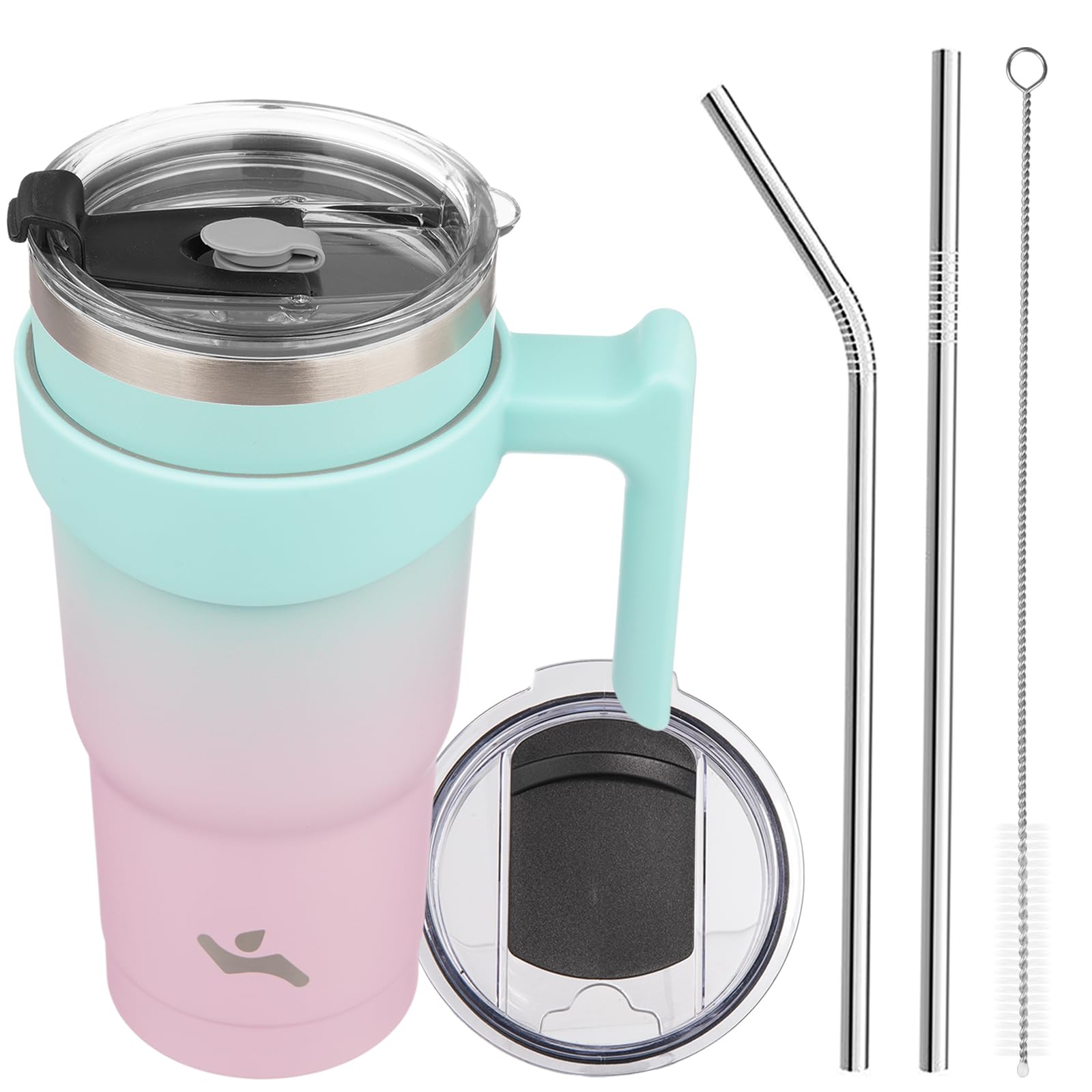 Konokyo 20 oz Tumbler with Handle and 2 Straw 2 Lid, Insulated Water Bottle Stainless Steel Vacuum Cup Reusable Travel Mug,Gum