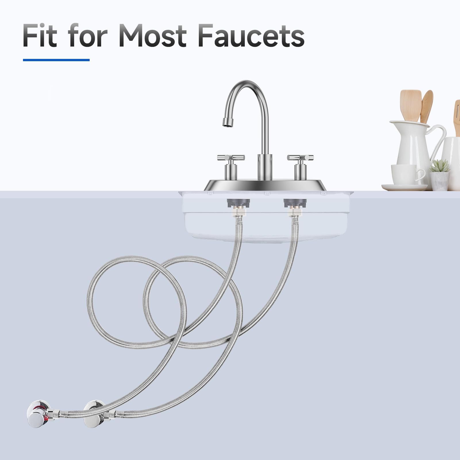 JUWO 60" Faucet Supply Line, 3/8" Comp x 1/2" FIP Stainless Steel Kitchen Faucet Hose Connector, For Large Residence or Outdoor Use with Extra Long Distance (2-Pack)