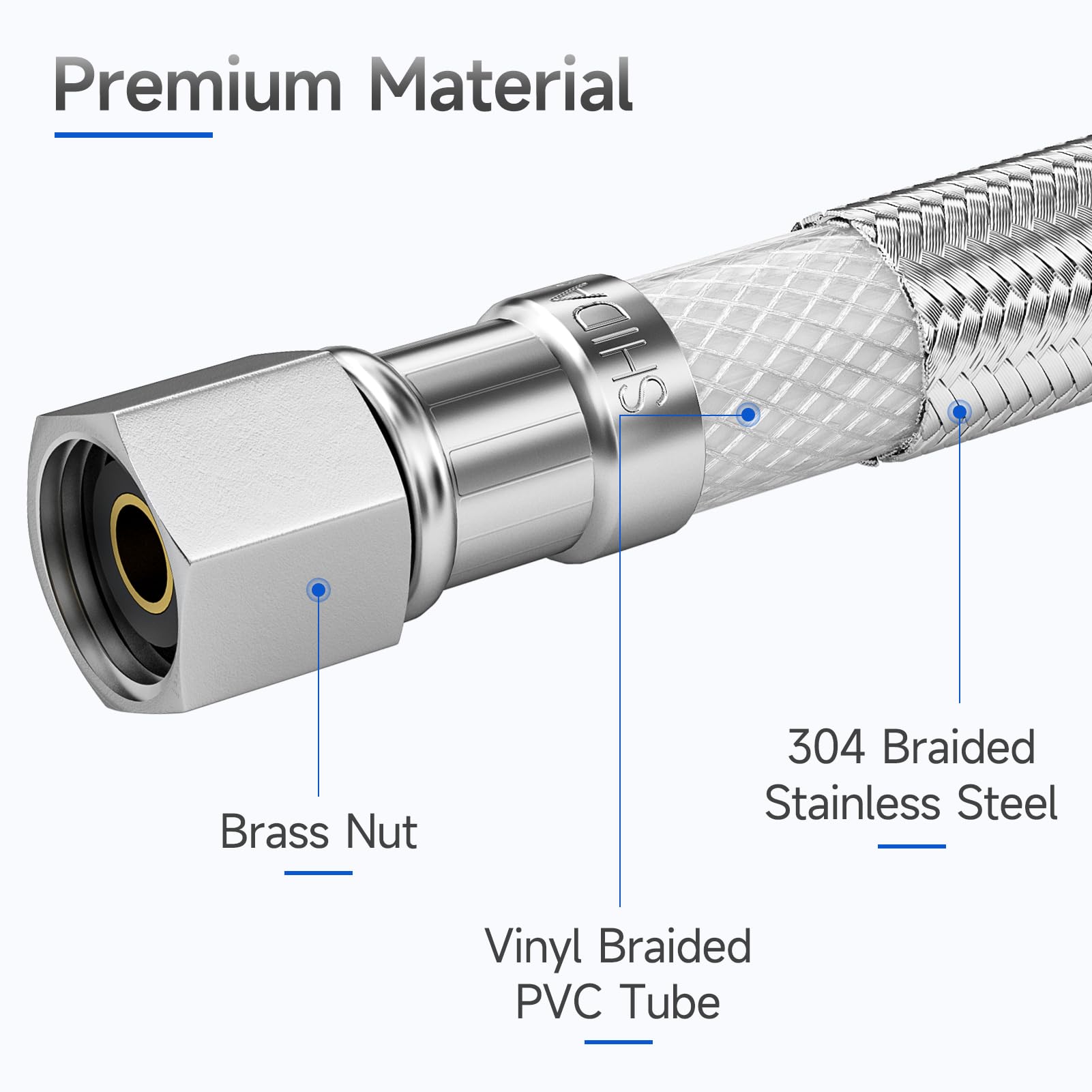 JUWO 16" Faucet Supply Line Extension, 3/8" x 3/8" Comp Stainless Steel Faucet Extension Hose Connector, For Large Sink or Longer Distance Extention