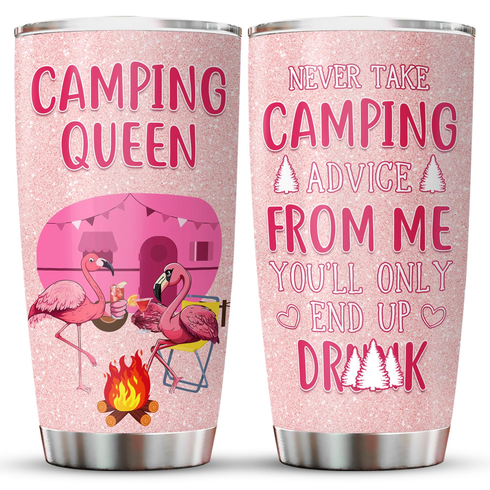 34HD Funny Flamingo Tumbler with Lid, 20 oz Stainless Steel Camping Queen Mug, Vacuum Insulated Camping Tumbler, Flamingo Gifts for Women Mothers Day Christmas Anniversary
