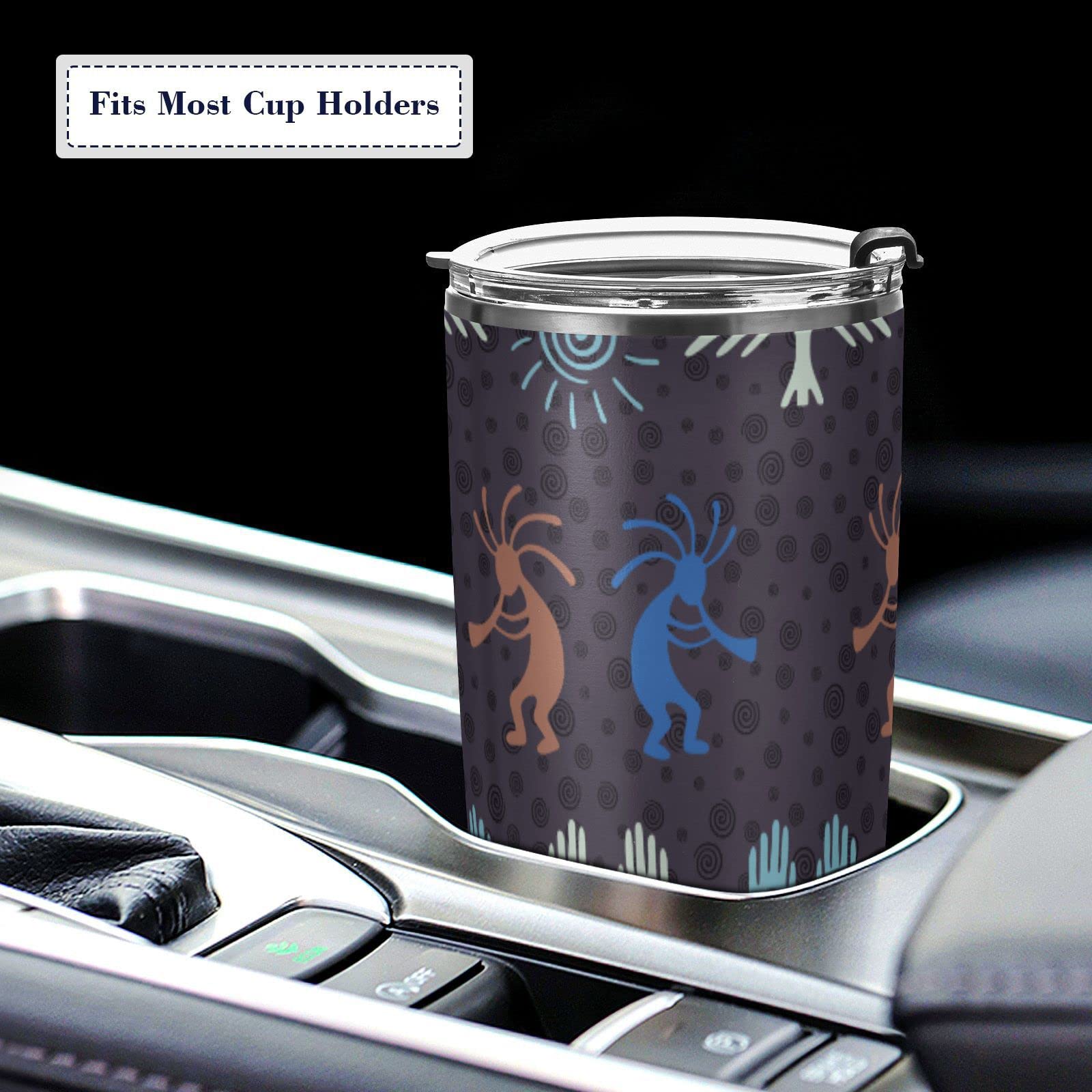 Yasala Tumbler Kokopelli Gecko Cacti Sun Fertility Blue Orange Insulated Coffee Cup Driver Beverage Container Office Travel Mug with Straw and Lid 20oz Back to School Gift