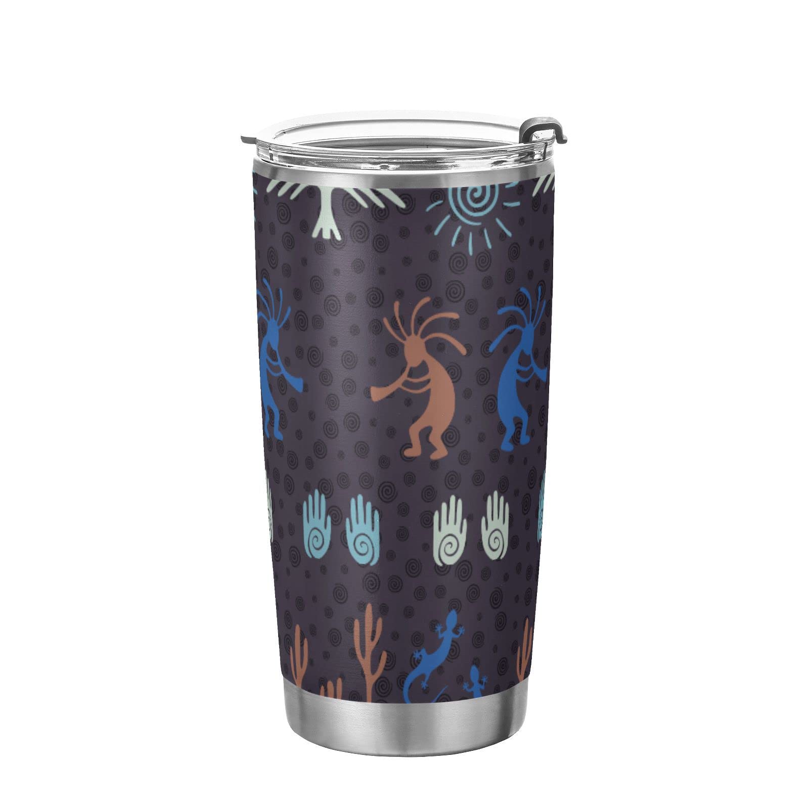 Yasala Tumbler Kokopelli Gecko Cacti Sun Fertility Blue Orange Insulated Coffee Cup Driver Beverage Container Office Travel Mug with Straw and Lid 20oz Back to School Gift