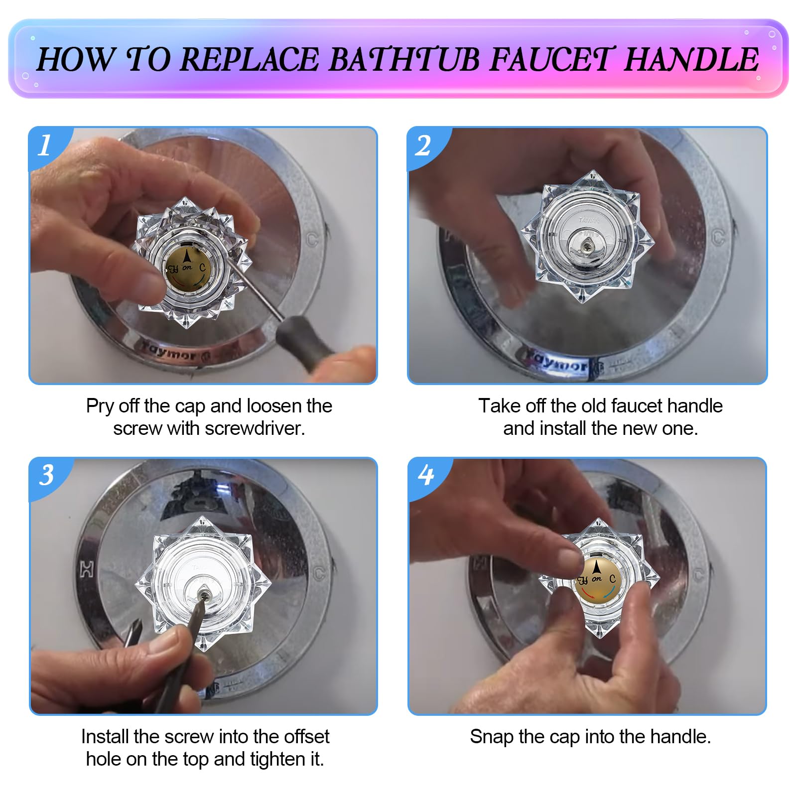 Dreyoo Faucet Handle Compatible with Delta Faucet RP2391, Single Clear Knob Handle Kit with Offset Hole for Shower/Tub, 2-1/2" x 2-1/8" Faucet Knob Replacement, Clear Acrylic Finish (1 Pack)
