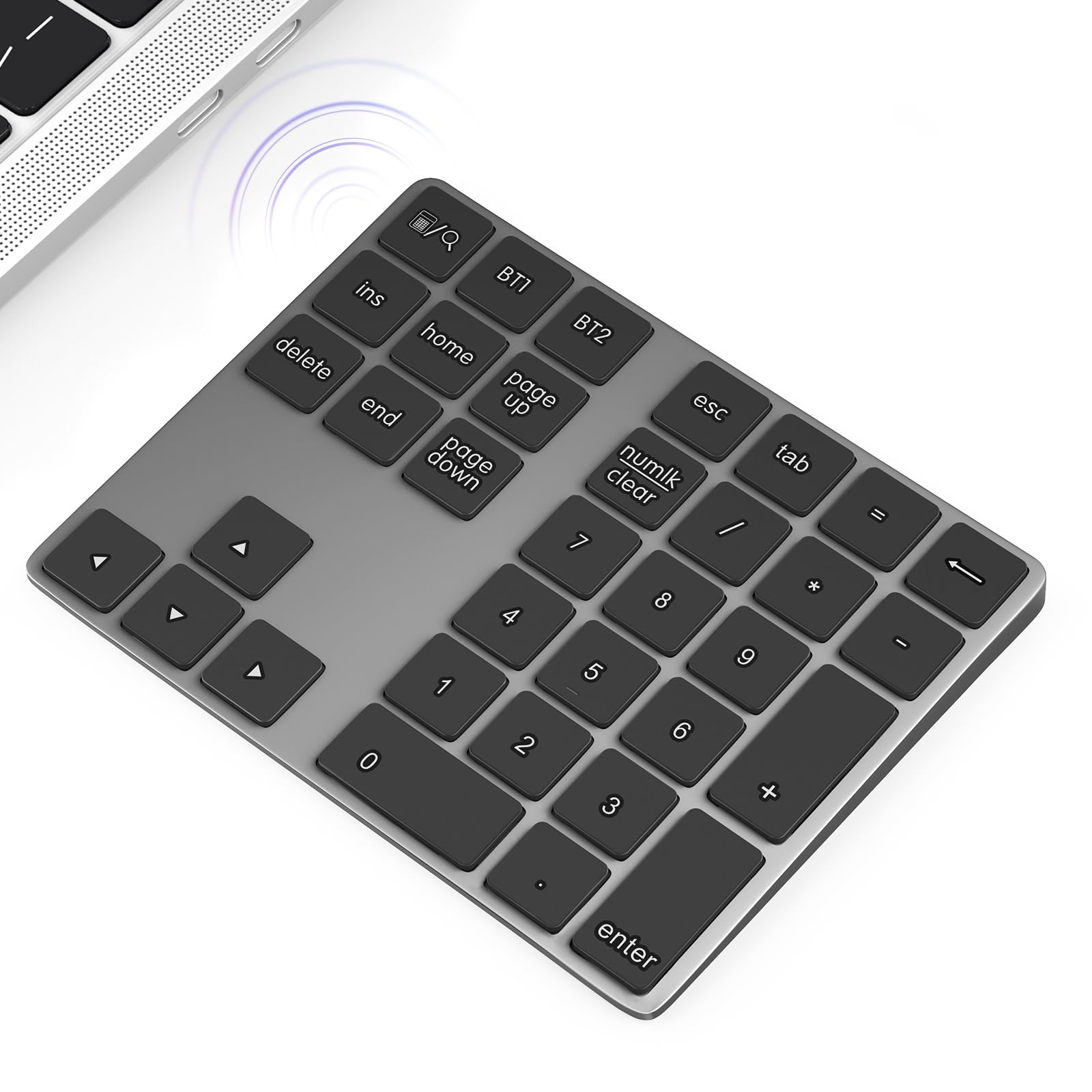 Foloda Bluetooth Number Pad: Wireless BT Numeric Keypad, Multi-Devices Rechargeable USB C Numpad, 34 Keys Financial Accounting Extensions Data Entry Keyboard for Laptop, PC, iMac, MacBook, Notebook