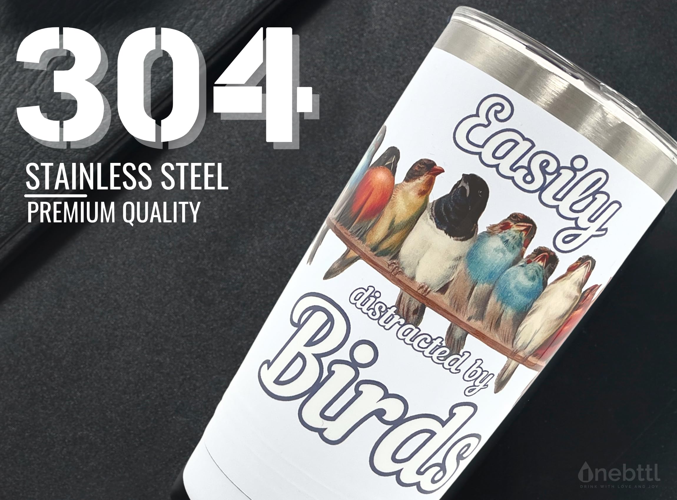 Onebttl Bird Watching Tumbler for Lovers & Watchers, 20oz Stainless Steel Insulated With Lid & Straw, Gift Card & Box Included, Birthday Gift - 360 White