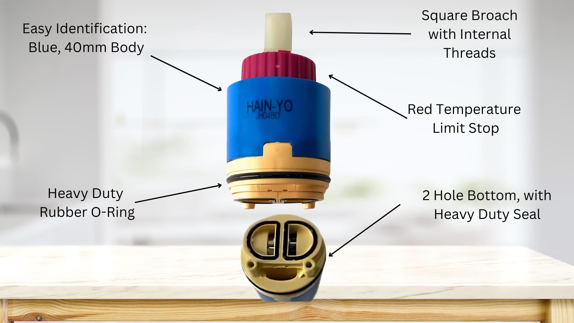T & T 40mm Ceramic Pressure Balance Cartridge JH04BD, Blue, Red