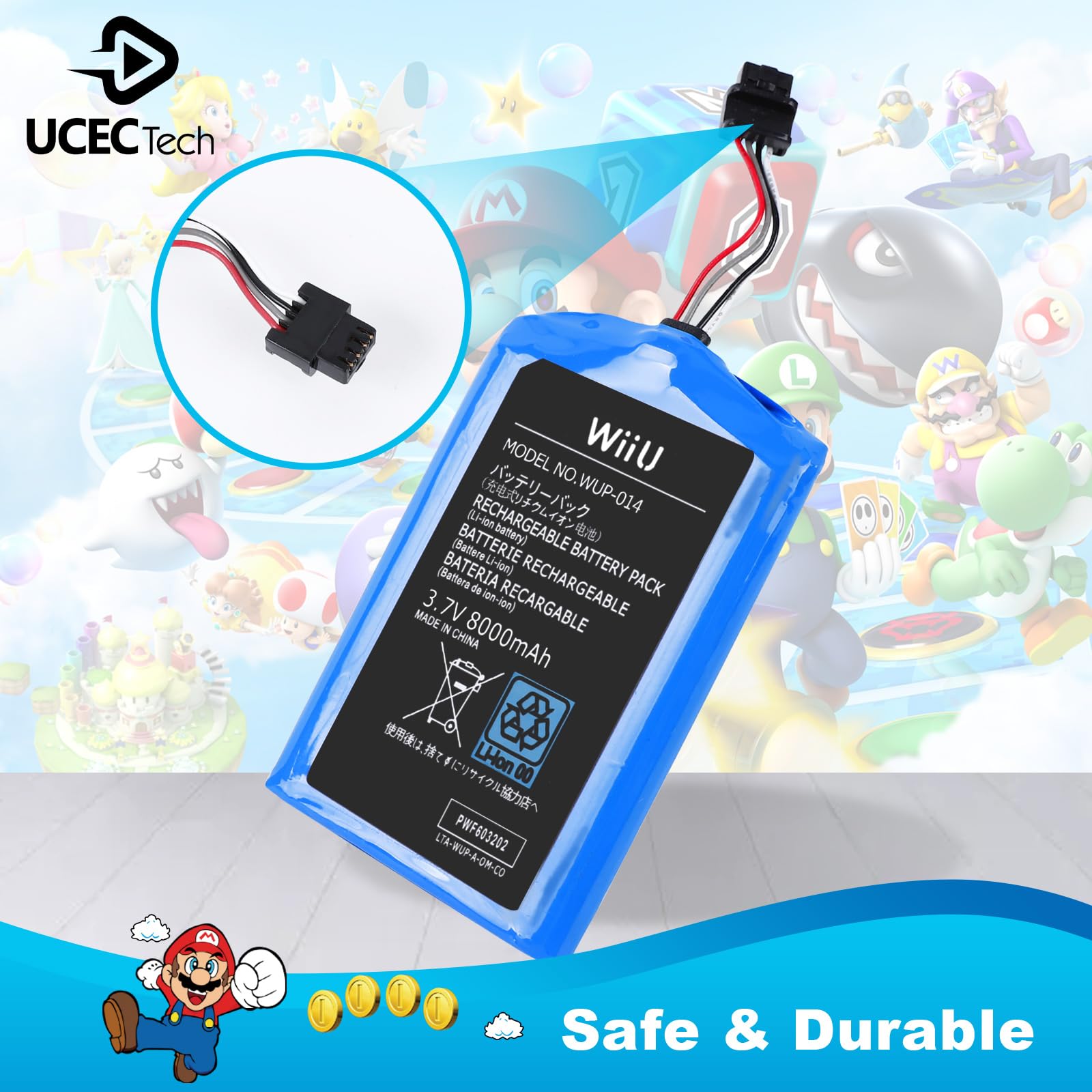 UCEC 8000mAh Wii U Gamepad Battery Replacement Rechargeable Battery Pack Wii Accessories for Nintendo Wii U Gamepad