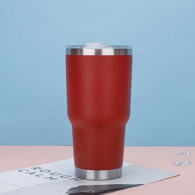 30oz Double Wall Vacuum Insulated Thermal Travel Tumbler Cup, Splash Proof Sliding Lid Simple and Modern design Reusable Stainless Steel Durable Coffee Tea Travel Mug Iced Cold Brew Hot Drinks (Red)