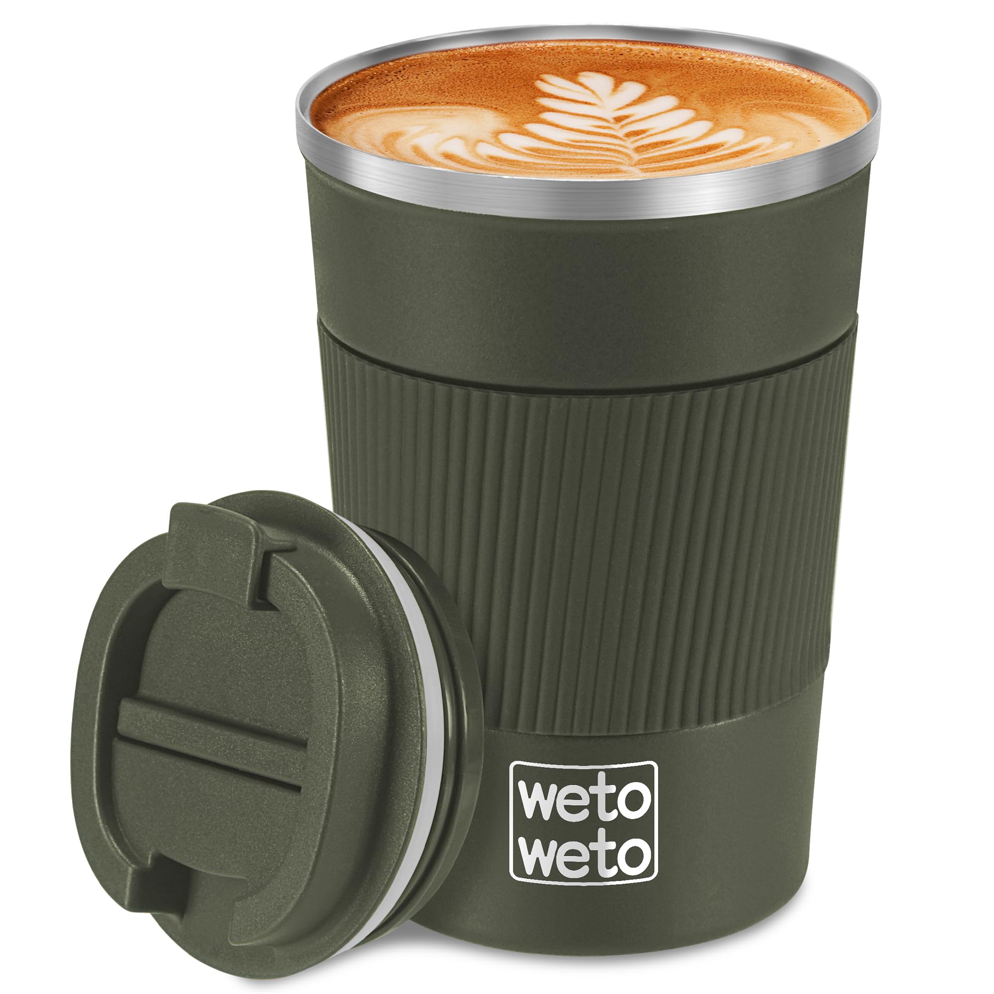 WETOWETO 12 oz Stainless Steel Insulated Tumbler, Spill Proof Coffee Travel Mug with Lid, Reusable Coffee Cups with lids, Portable Coffee Mug Thermal Cup for Keep Hot Ice Drink, (Green)