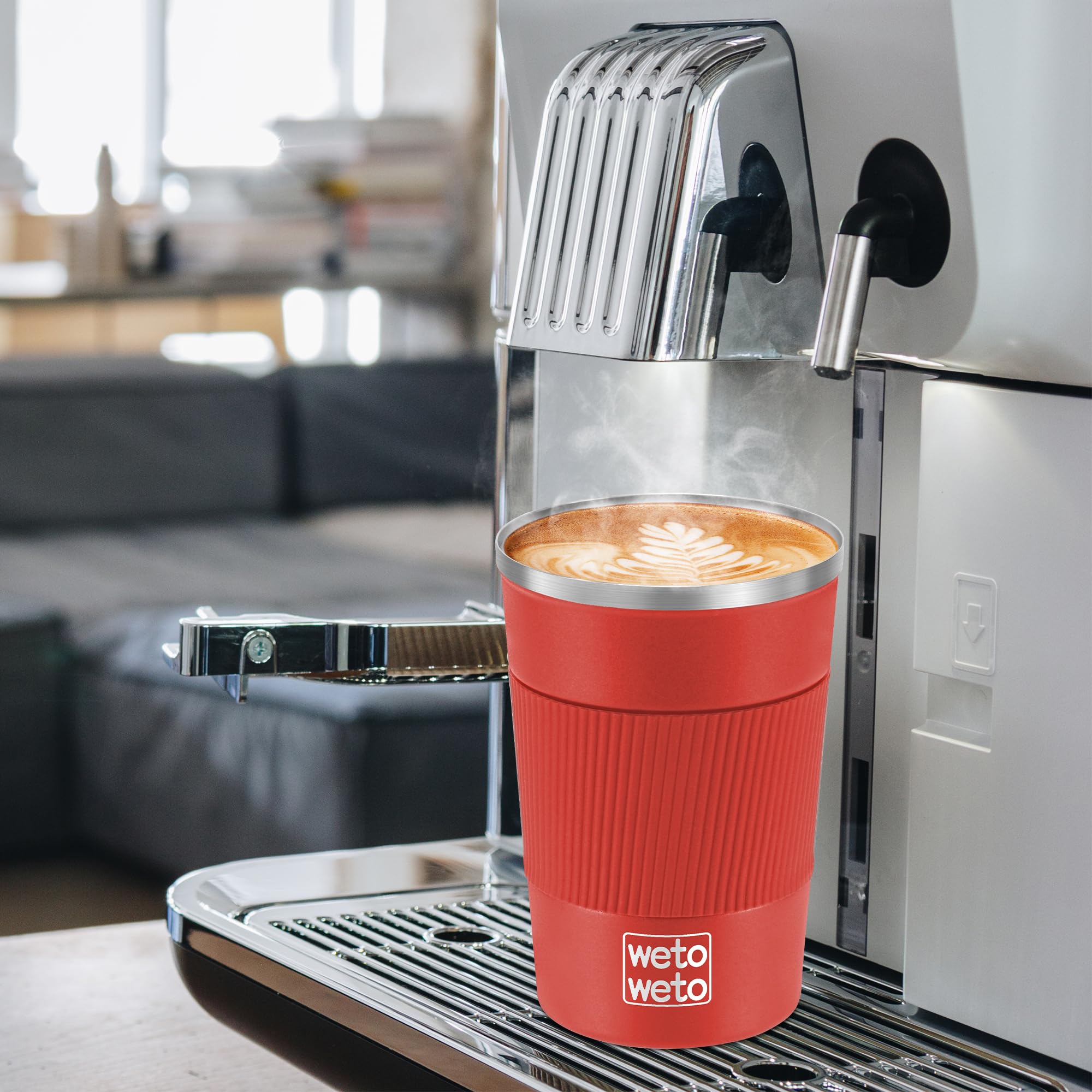 WETOWETO 12oz Reusable Coffee Cup, Coffee Travel Mug with Lid, Spill Proof Thermal Mug, Double-Walled Insulated Cup, Stainless Steel Portable Cup for Hot and Cold Drinks(Red)