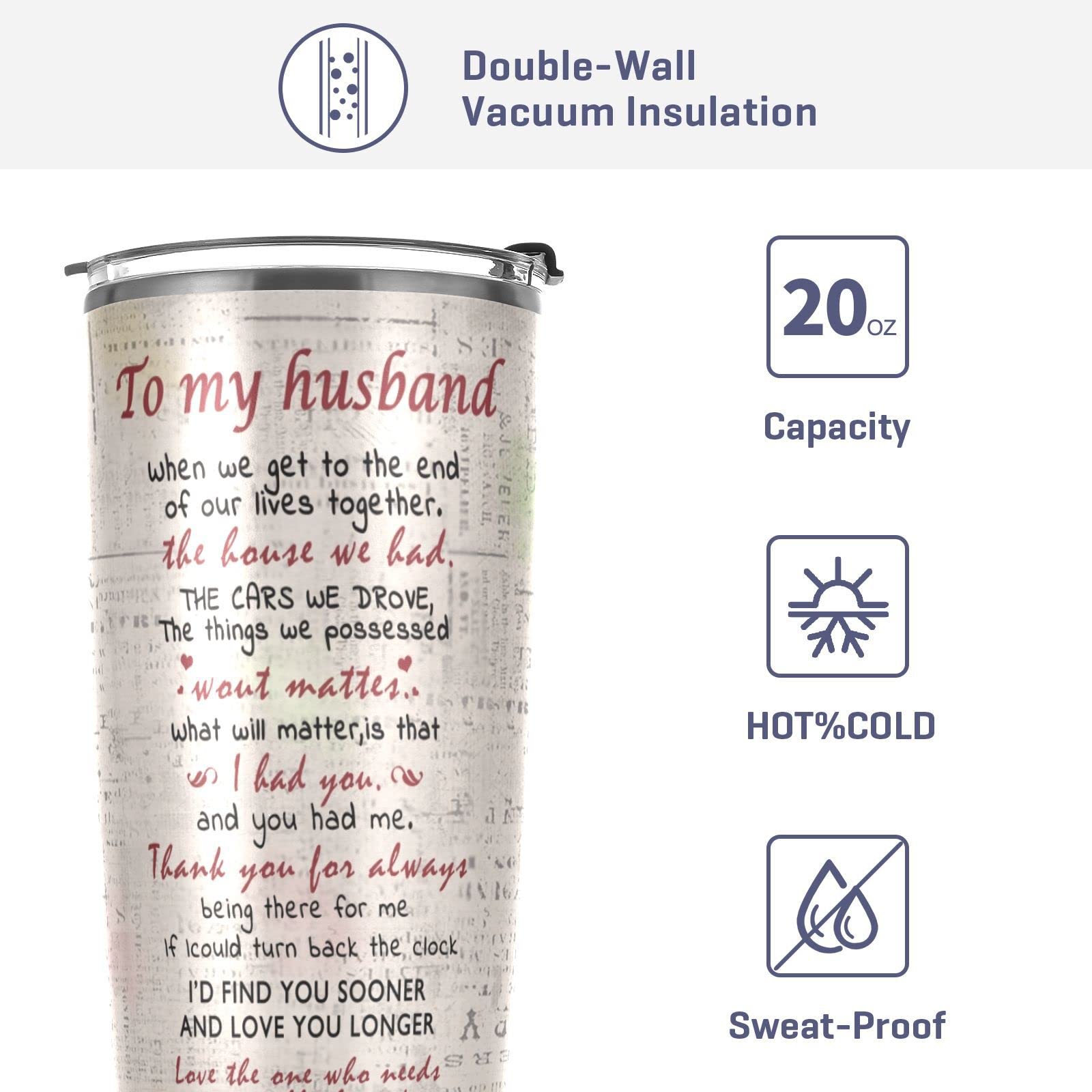 JUDIAN Gift For Husband From wife Valentines Day Gift for Husband Birthday Gift for Husband Wedding Gift Couple's mug 20oz Tumbler Travel Coffee Mug