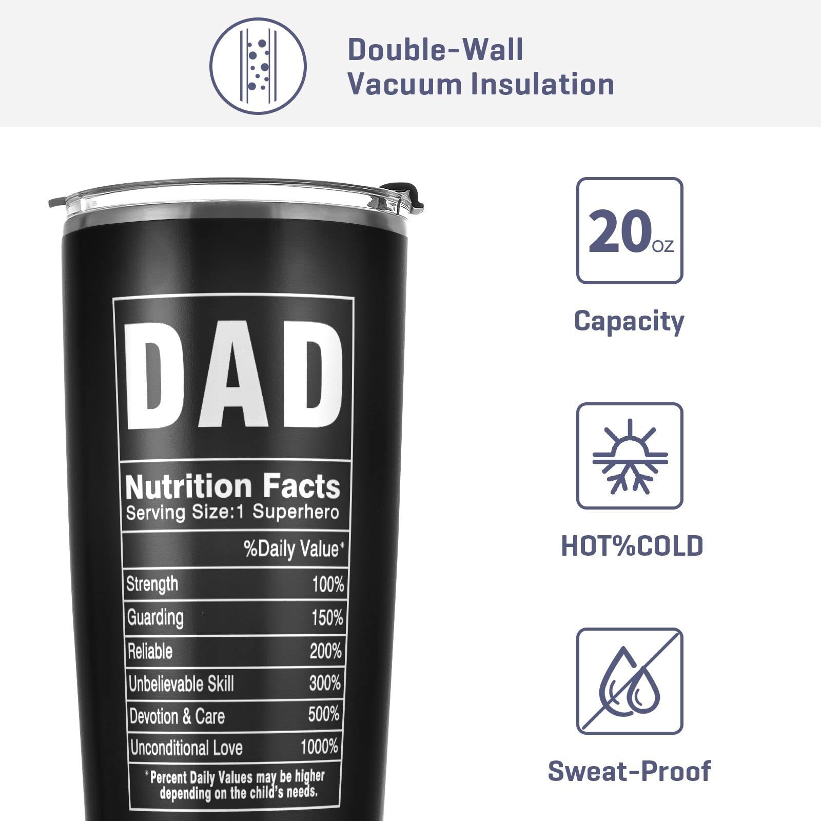JUDIAN Gifts for Dad - Father's Day and Birthday Tumbler Cup - 20oz Travel Coffee Mug From Daughter or Son