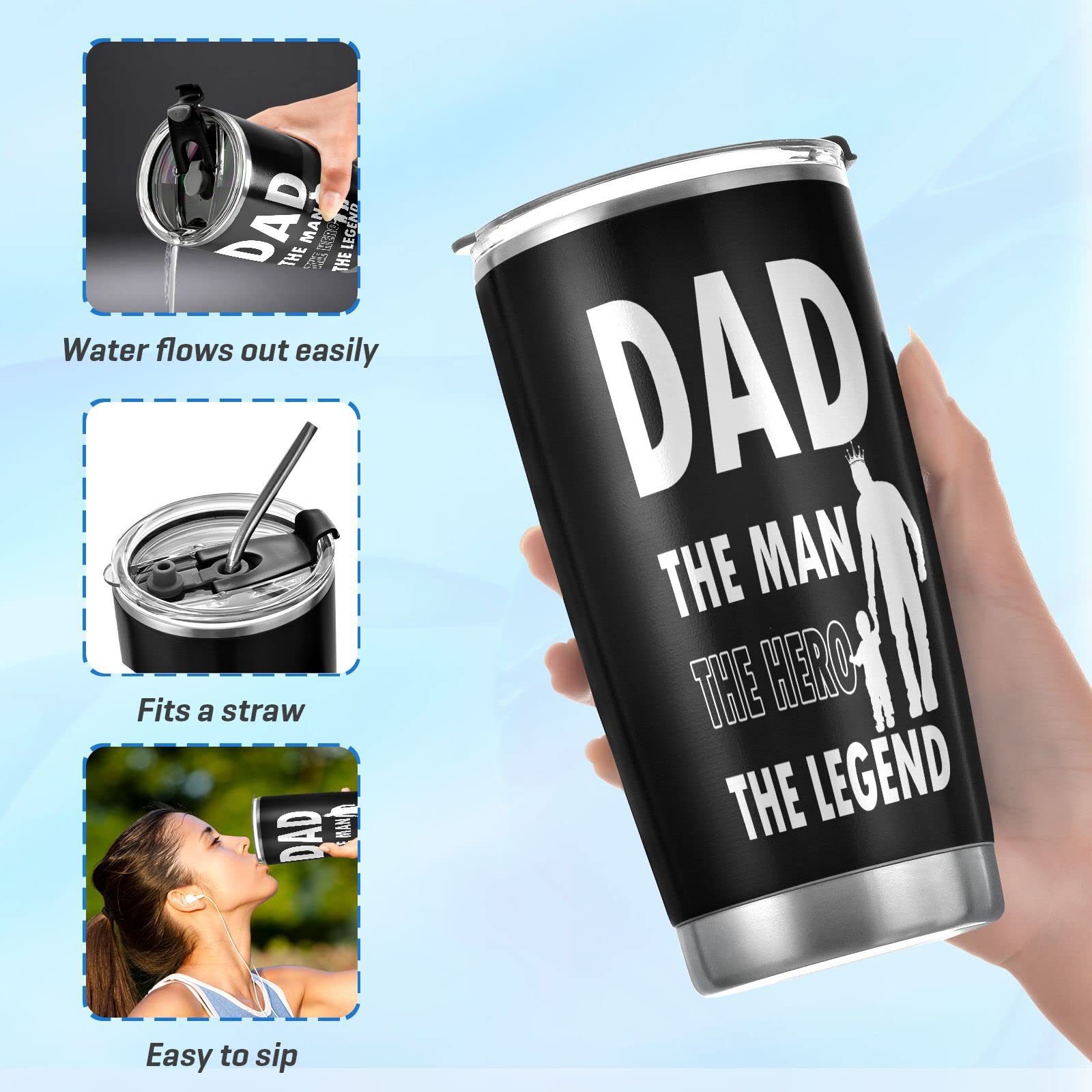 JUDIAN Gifts for Dad - Father's Day and Birthday Tumbler Cup - 20oz Travel Coffee Mug From Daughter or Son