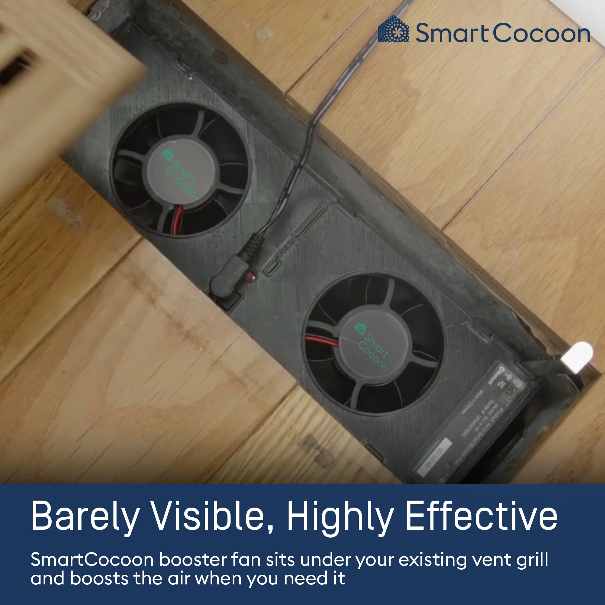 SMARTCOCOON 4"X10" Intelligent Booster Fan System - Integrates With Ecobee & Nest Smart Thermostats - Increase Airflow to Bedroom & Syncs To Your HVAC System - Renter Friendly Floor Fan For Vent