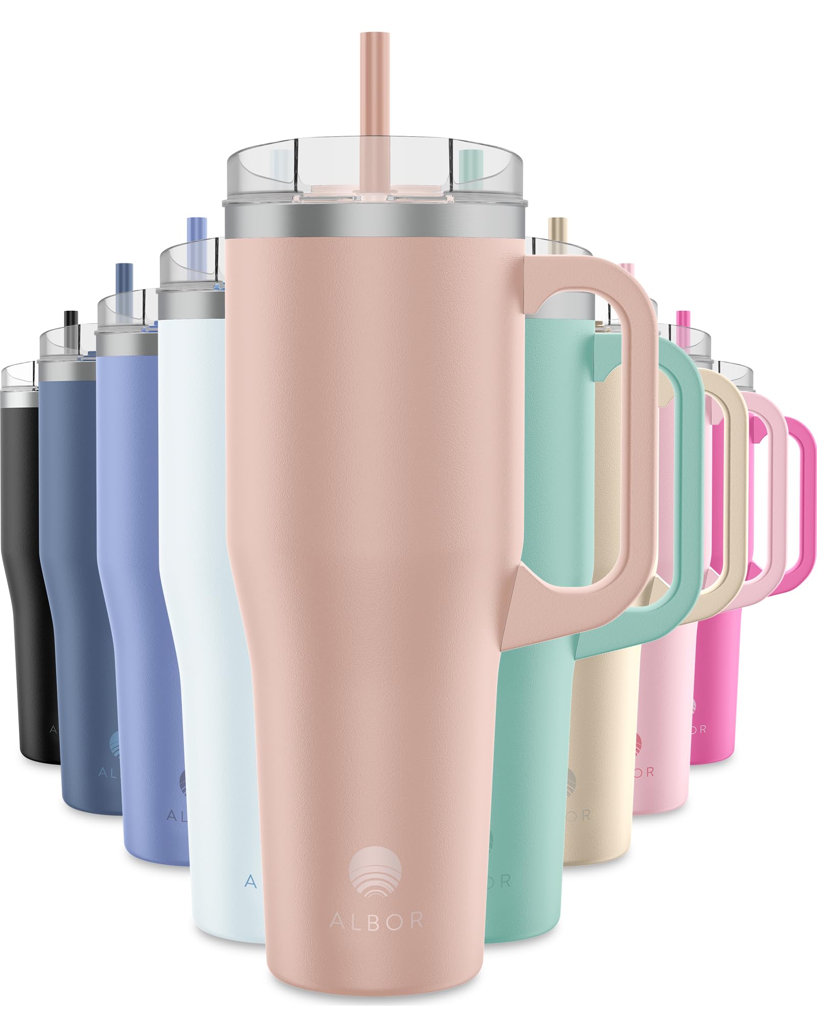 ALBOR 40 oz Tumbler With Lid and Straw, Leak Proof Durable Stainless Steel Insulated Tumbler With Handle, Spill Proof Water Bottles With Straw (Rose Gold, 40 oz)